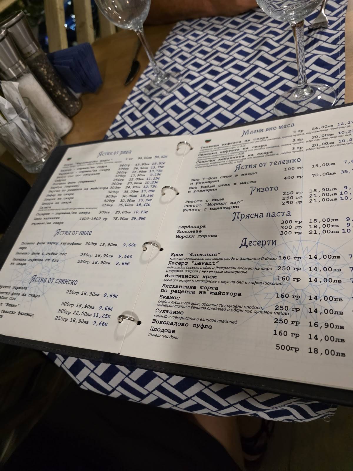 Menu at Restaurant Levant, Ravda