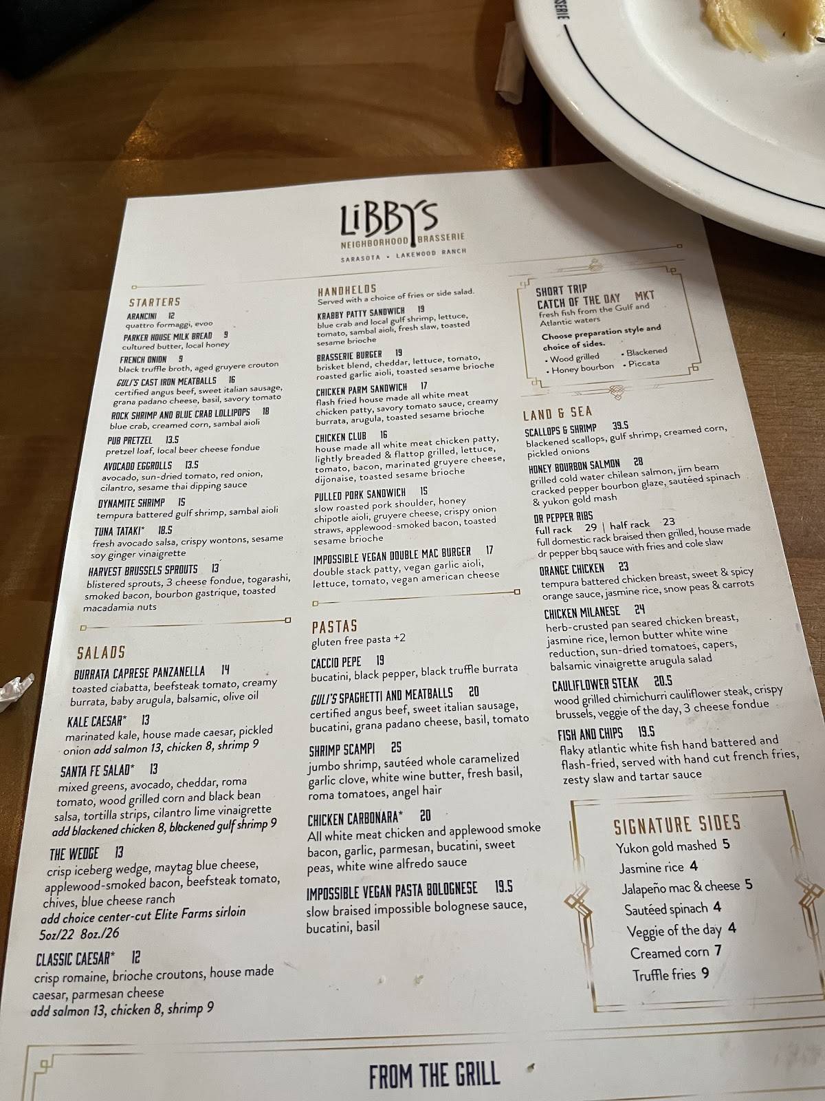 Menu at Libby's restaurant, Lakewood Ranch