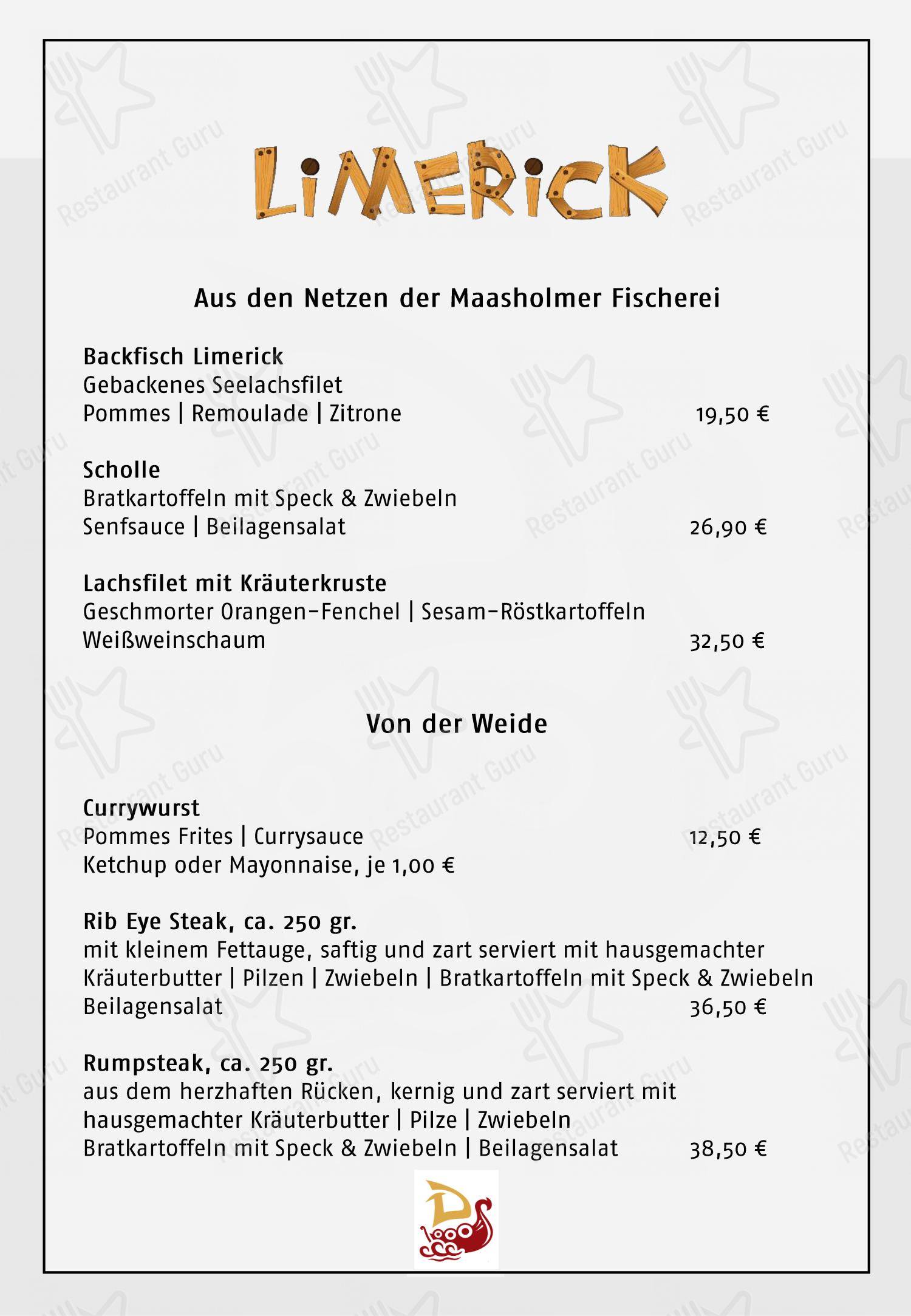 Speisekarte von Restaurant Limerick, Damp