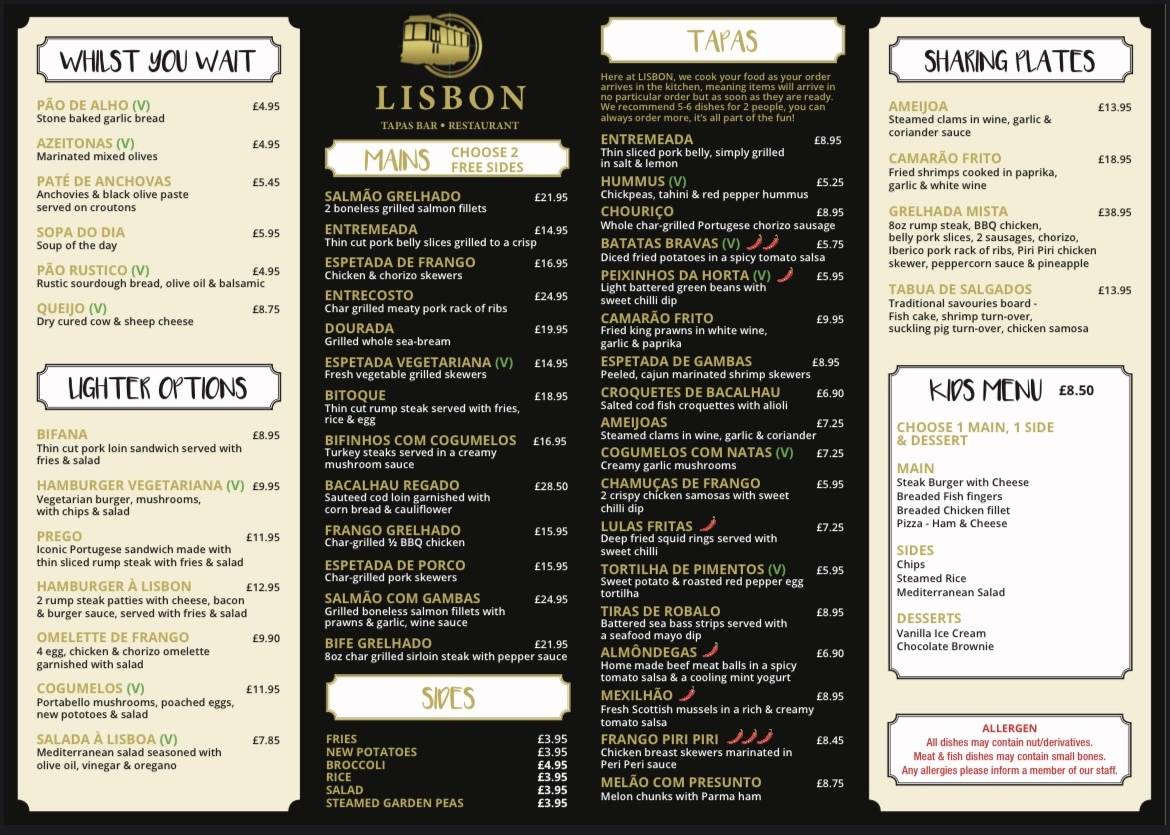 Menu at Lisbon Tapas Restaurant, Wrexham