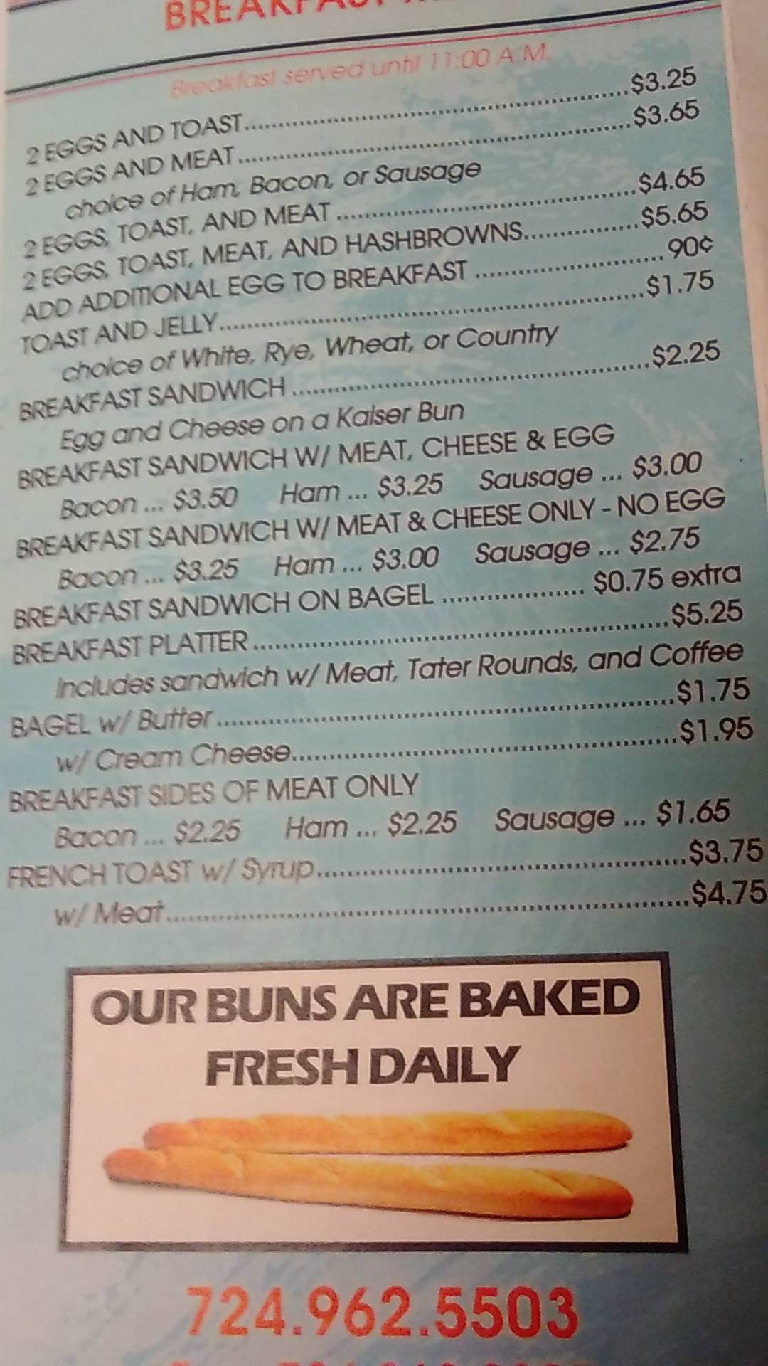 Menu at Lock Stock & Barrel, Sharpsville