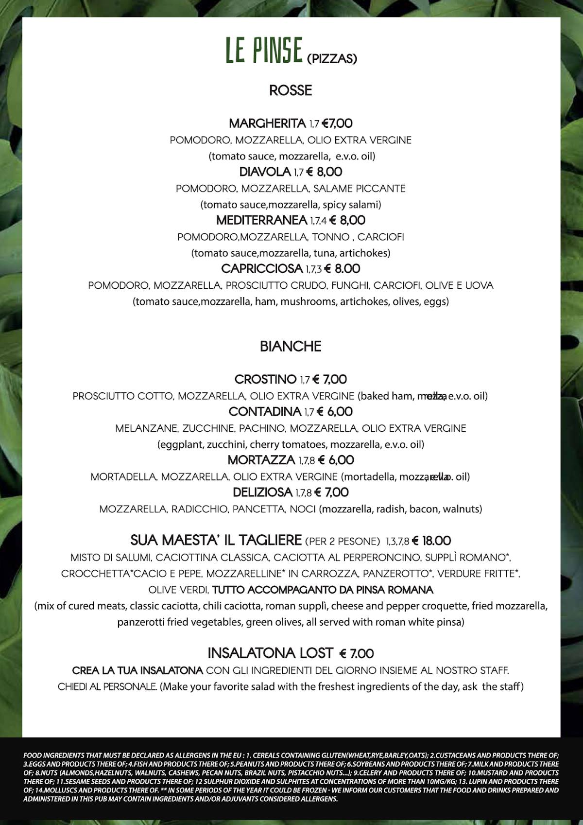 Menu da Lost - Parco de Medici ristorante, Roma