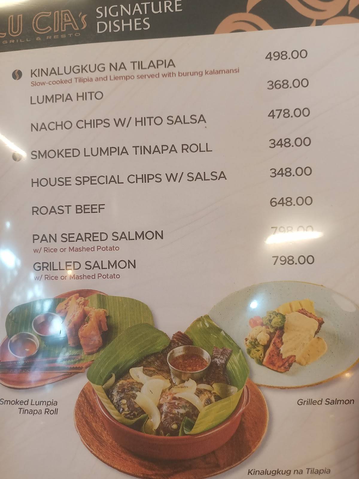 Menu at Lu Cia's Grill and Resto restaurant, Angeles