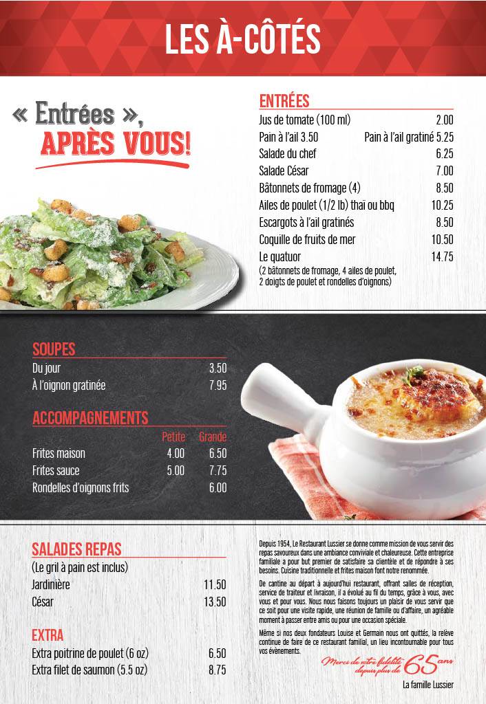 Menu au Restaurant Lussier, Saint-Hyacinthe