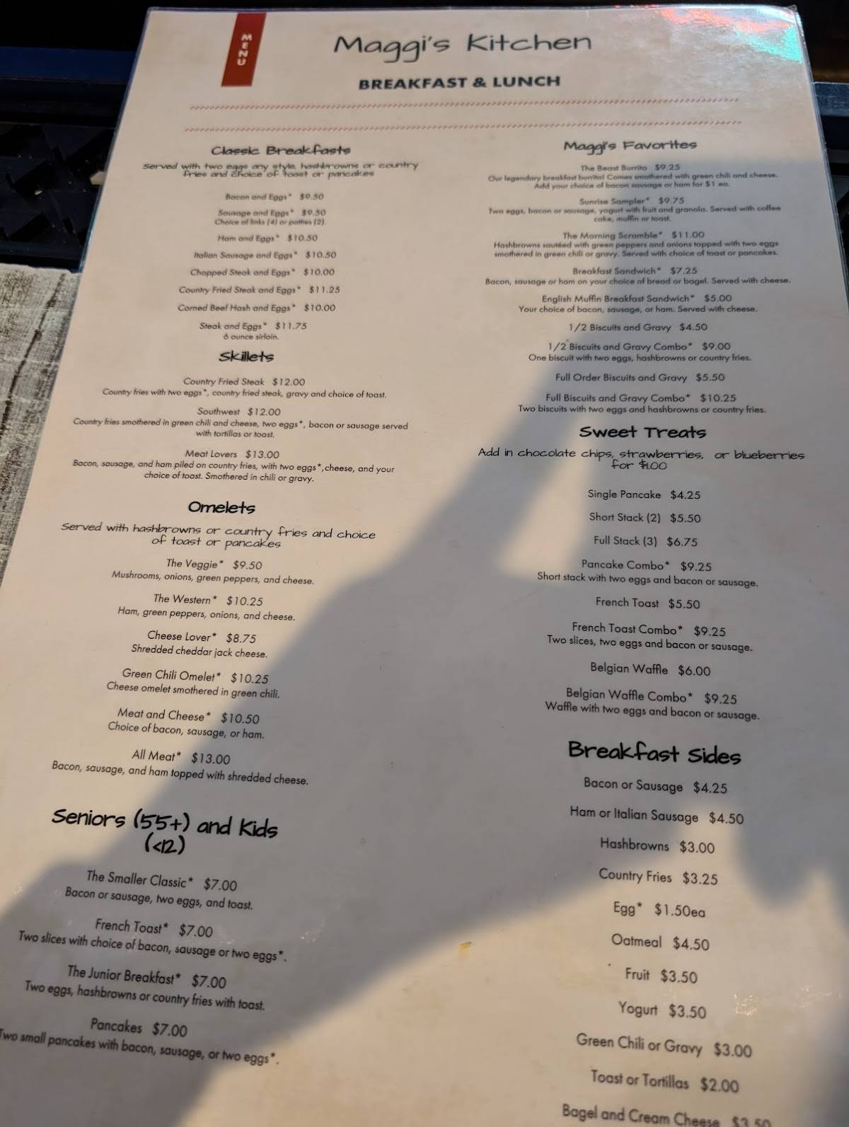Menu at Maggi's Kitchen restaurant, Longmont