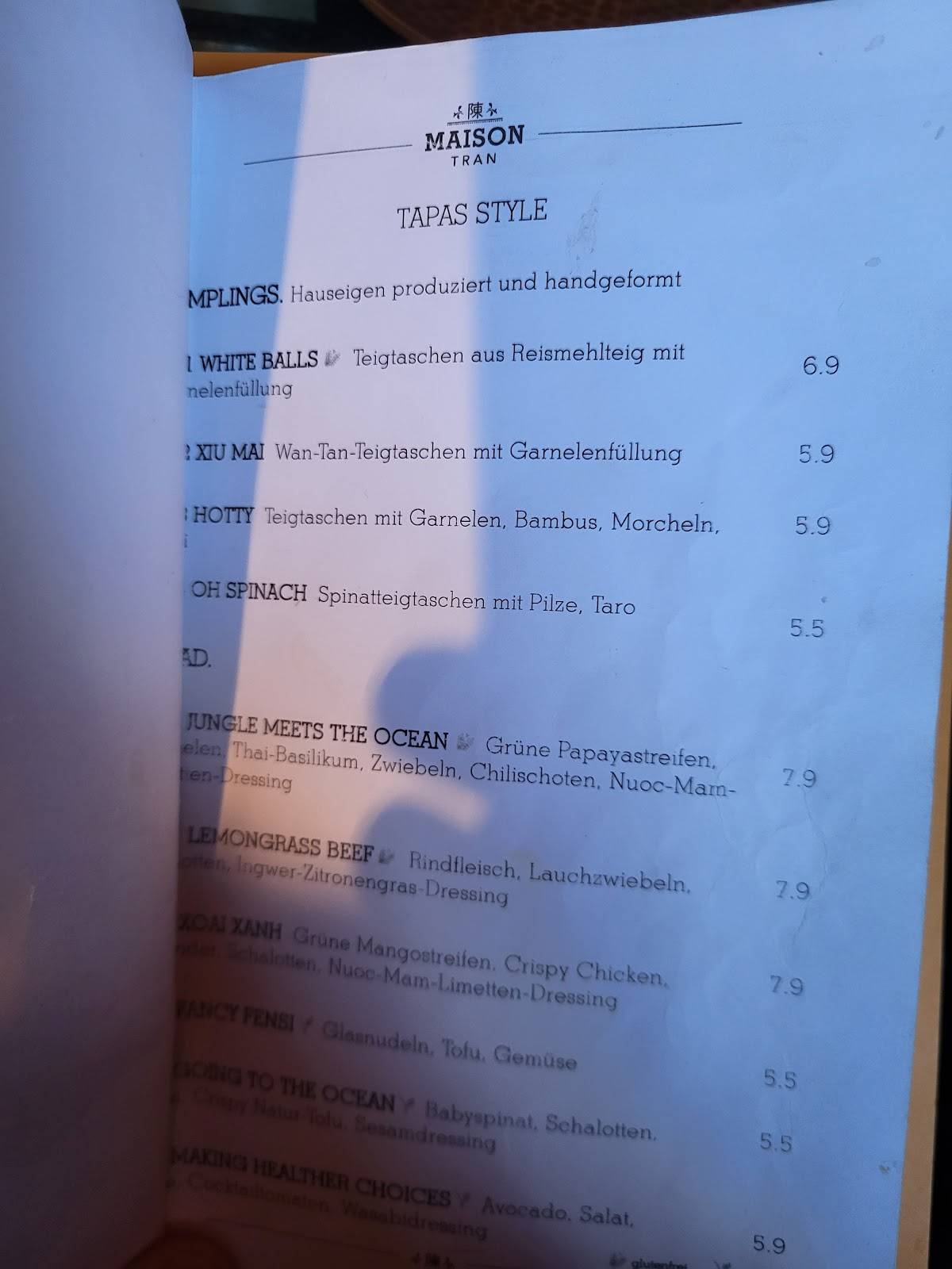 Speisekarte von Maison Tran restaurant, München