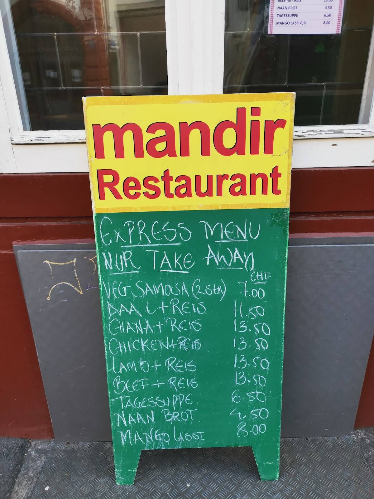 Speisekarte von Mandir, Basel