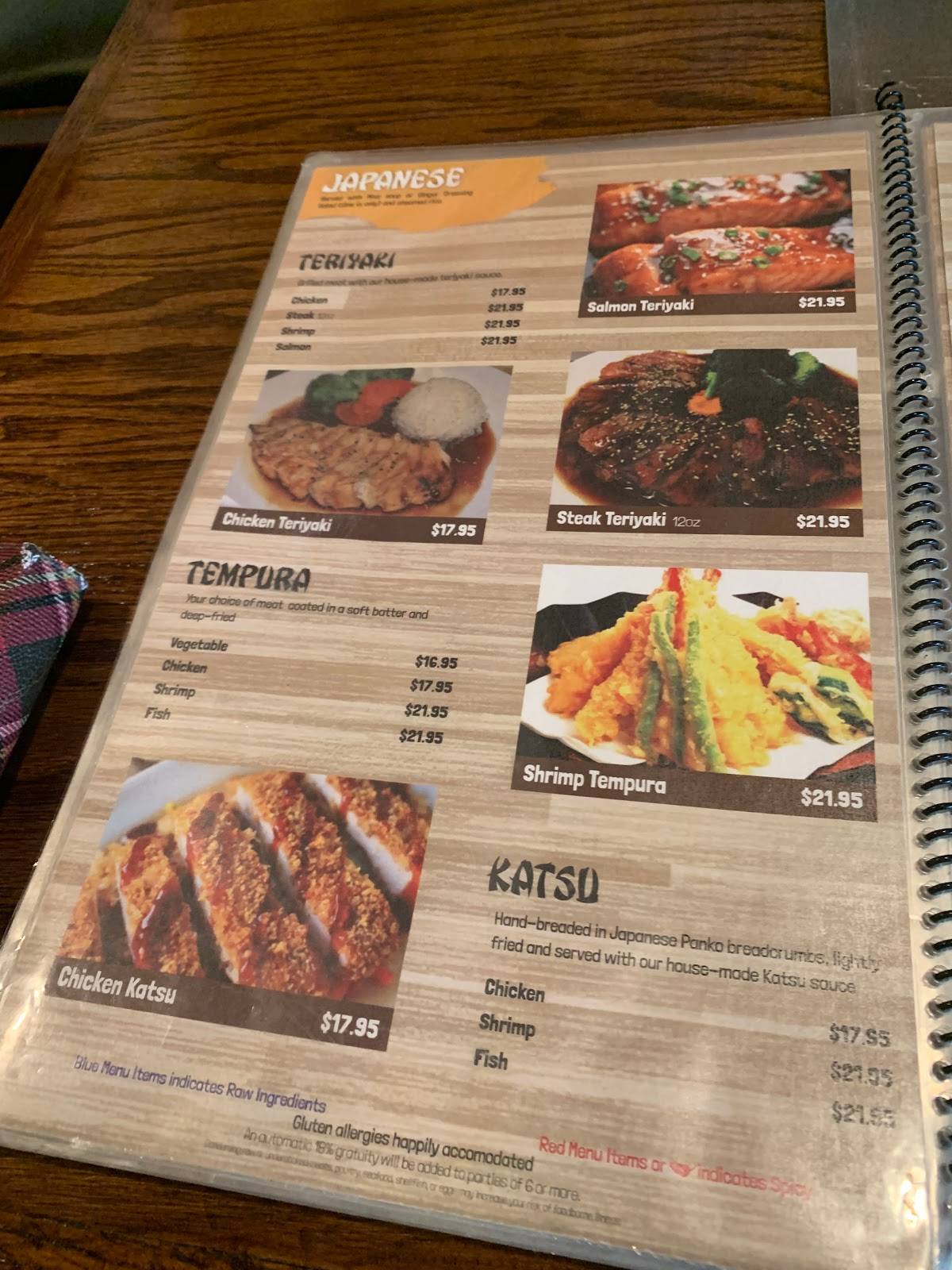 Menu at Mangetsu restaurant, Melbourne
