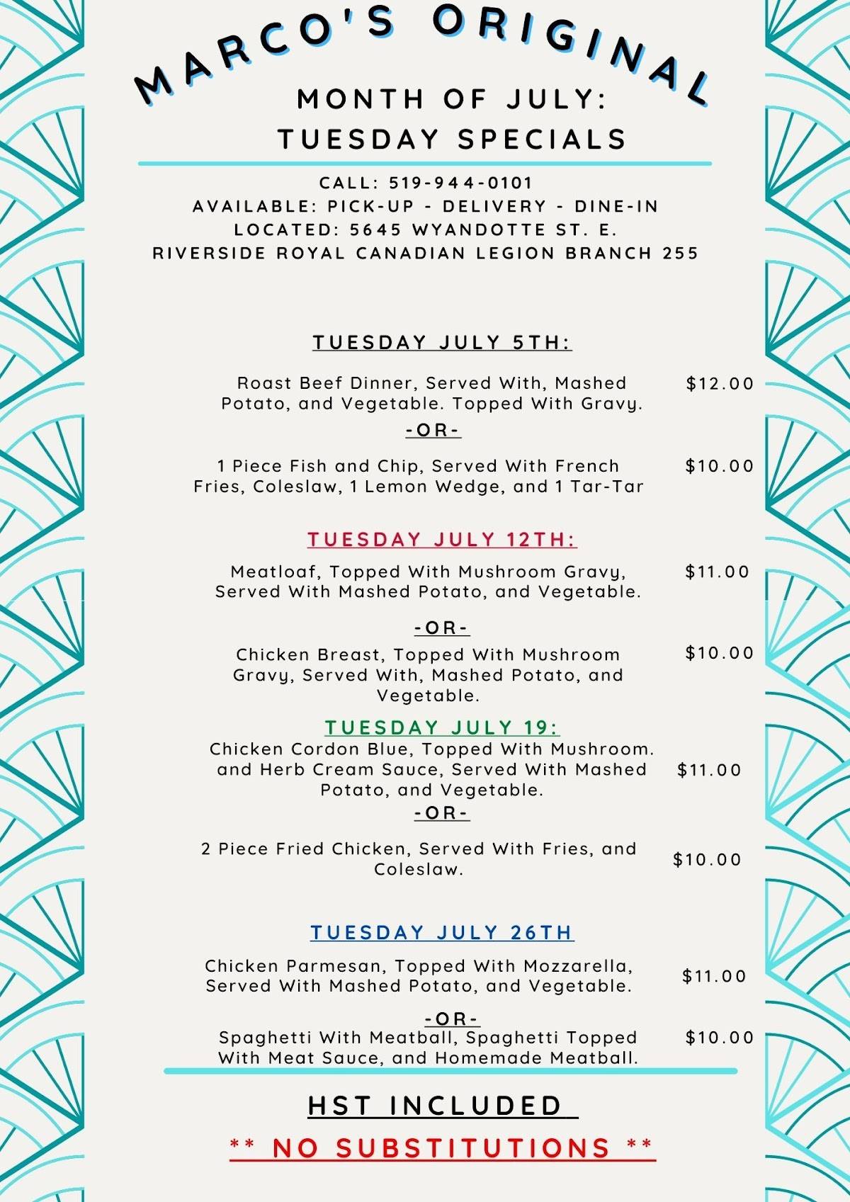Carta del restaurante Marco's Original Italian Diner, Windsor