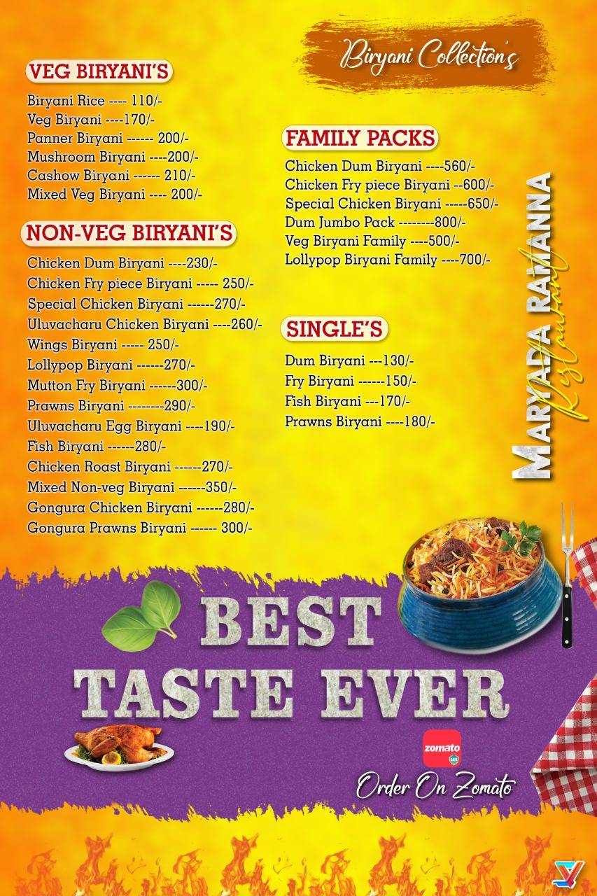 Menu at Maryada ramanna restaurant, Kothagudem