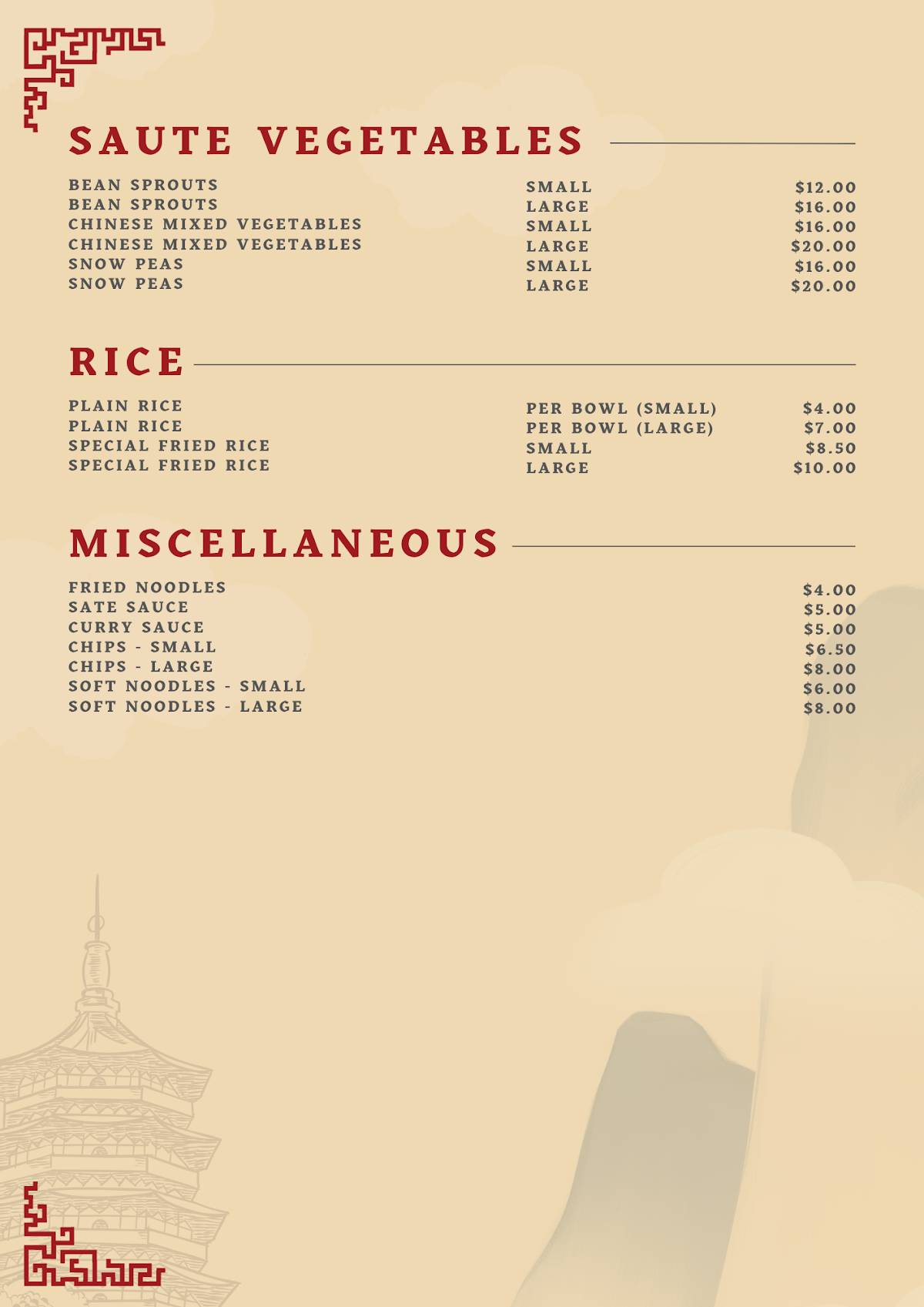 Menu at Mei Jing Chinese Restaurant, Mandurah