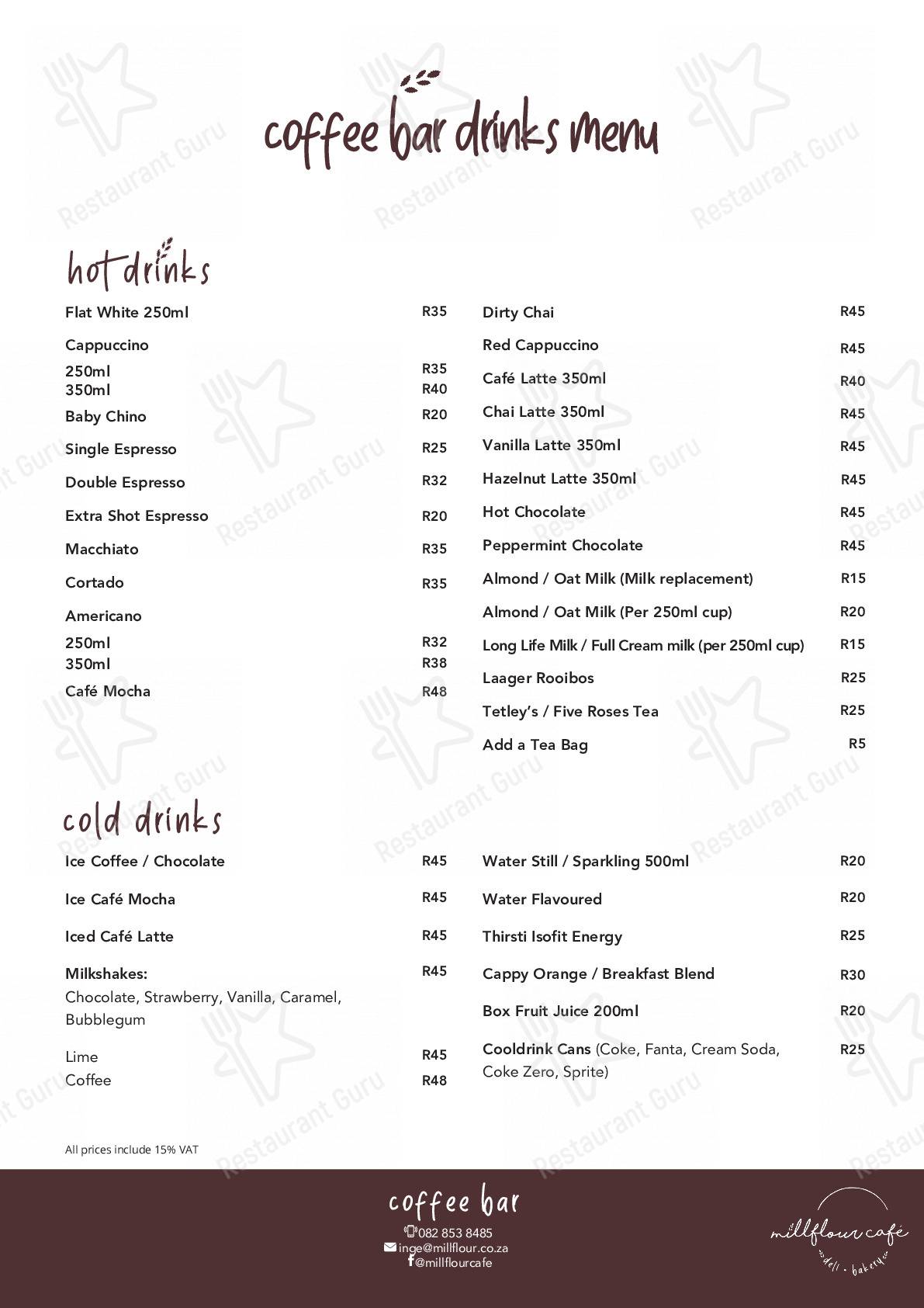 Menu at Millflour Cafe, Hillcrest