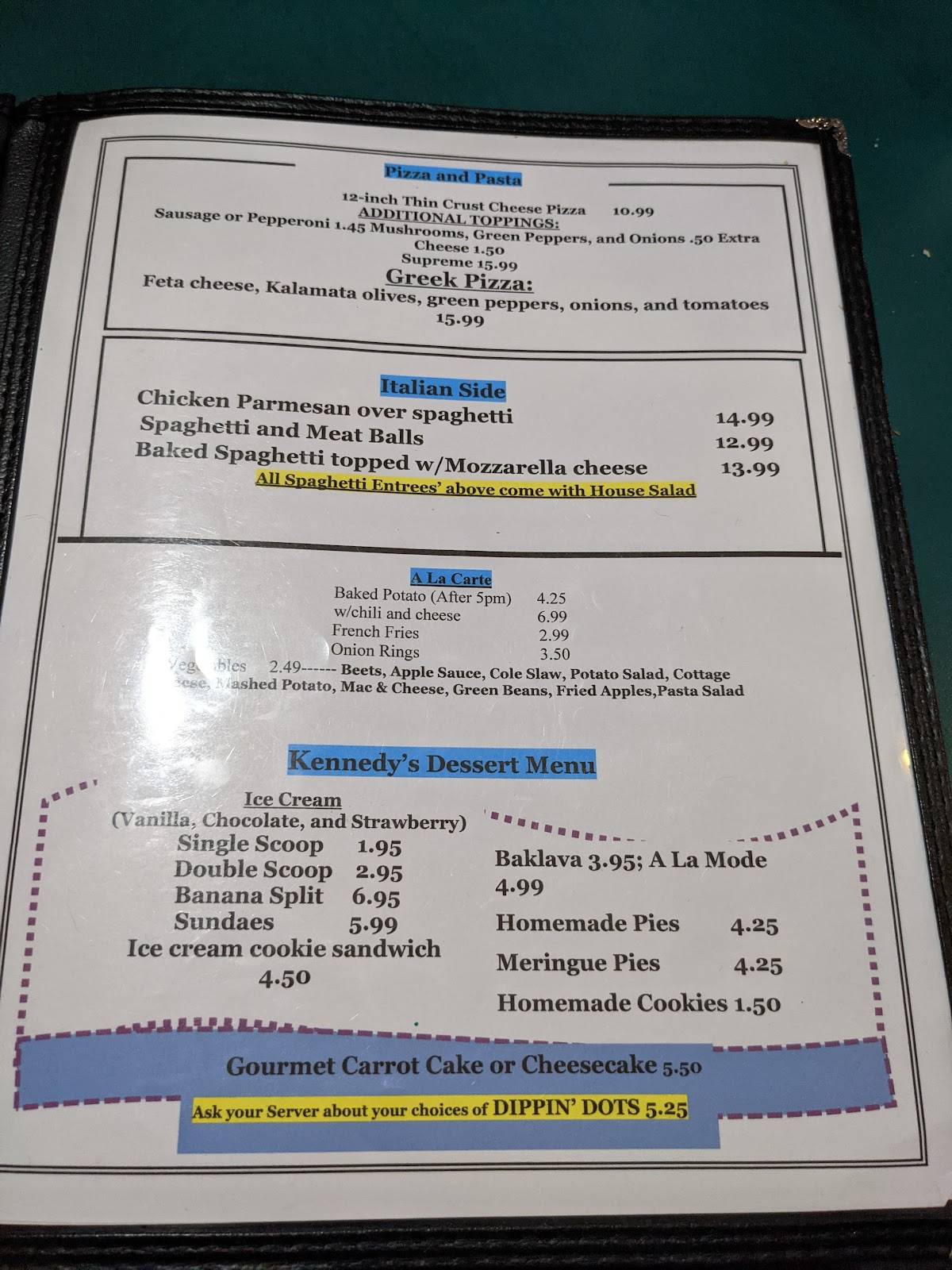 Menu at Mitchells Restaurant, Blackstone