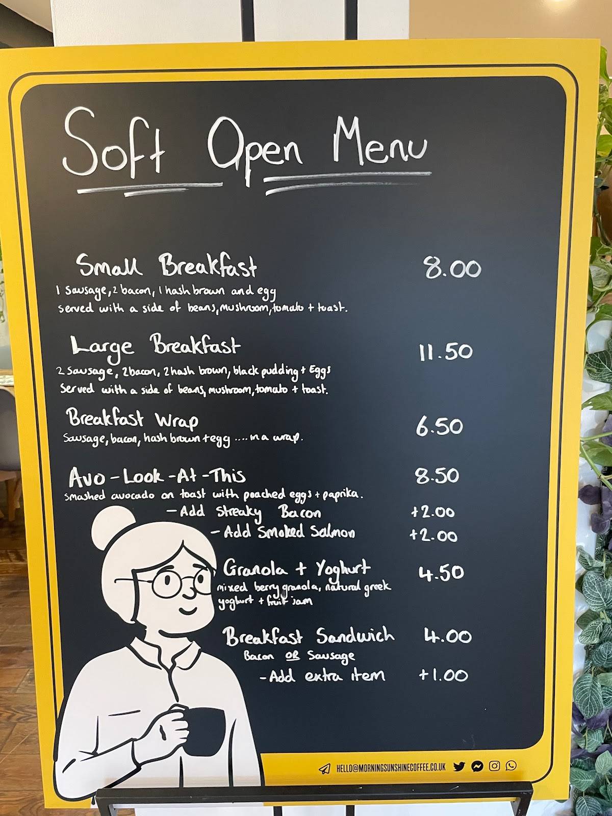 Menu at Morning Sunshine Coffee restaurant, Kenilworth