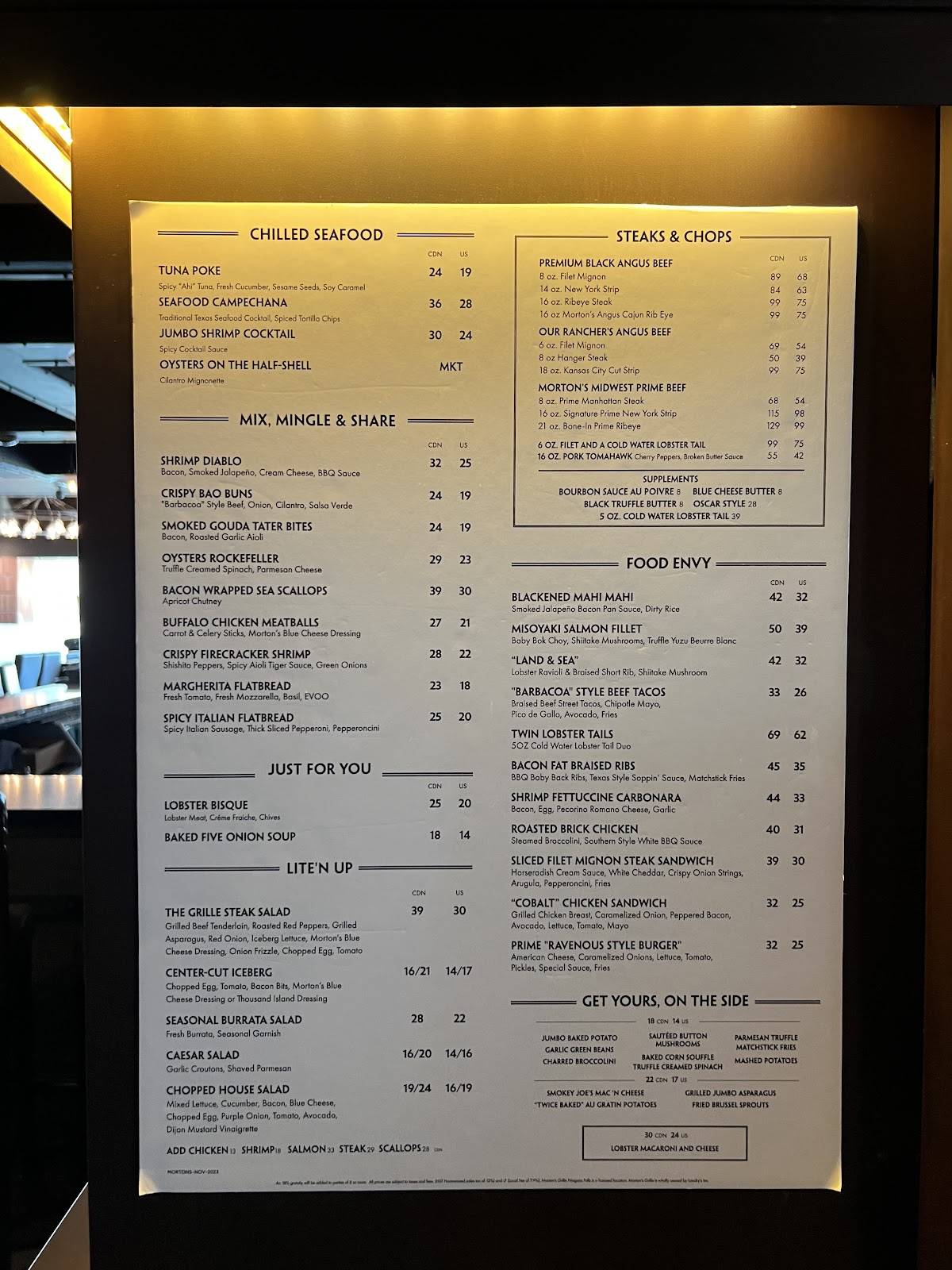 Menu at Morton's Grille Niagara Falls restaurant, Niagara Falls