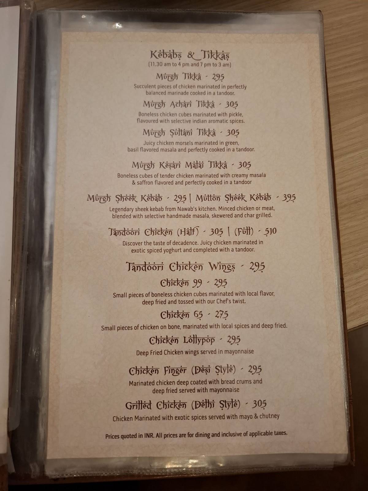 Menu at Mount Road Bilal, Chennai