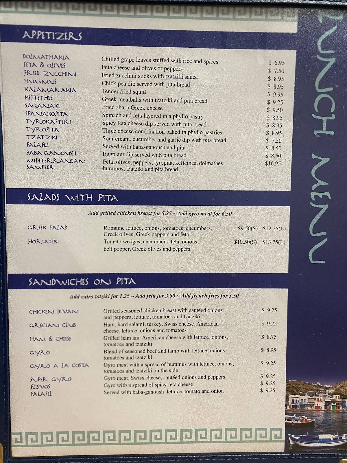 Menu at Mr. Greek restaurant, Biloxi
