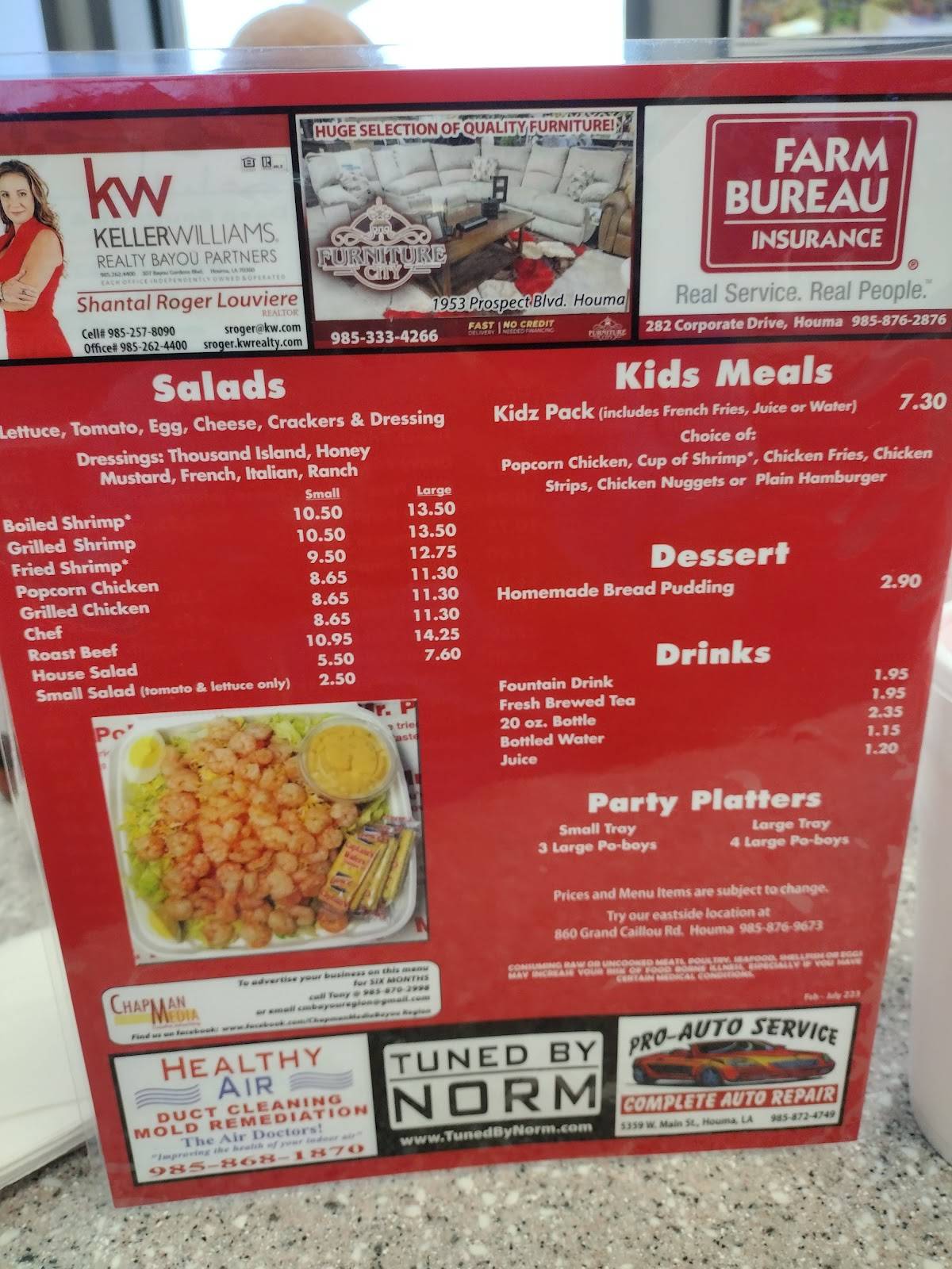 Menu at Mr. Po-Boy - West Side restaurant, Houma, 621 Enterprise Dr