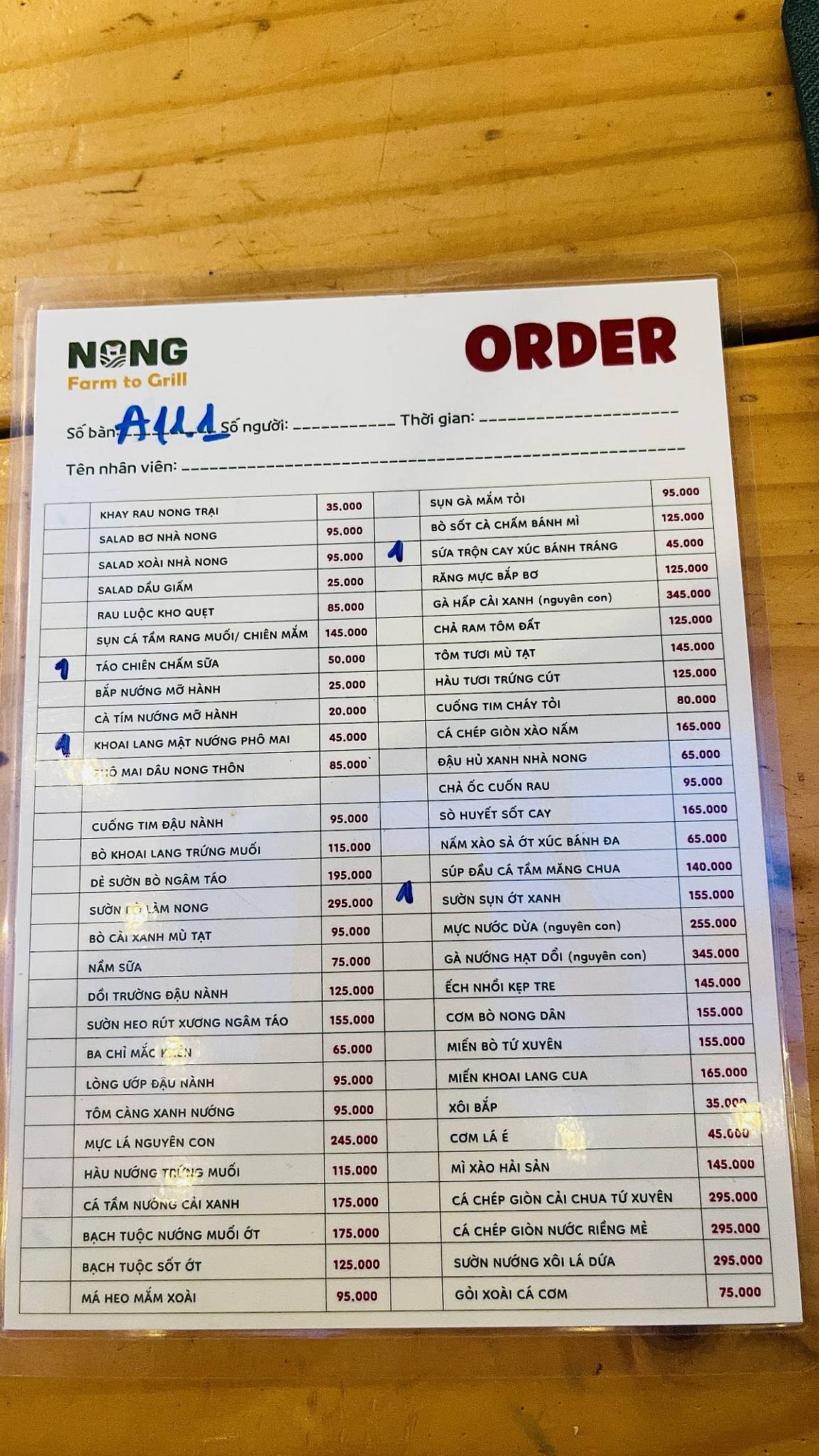 Menu at NONG - Farm To Grill restaurant, Ho Chi Minh City