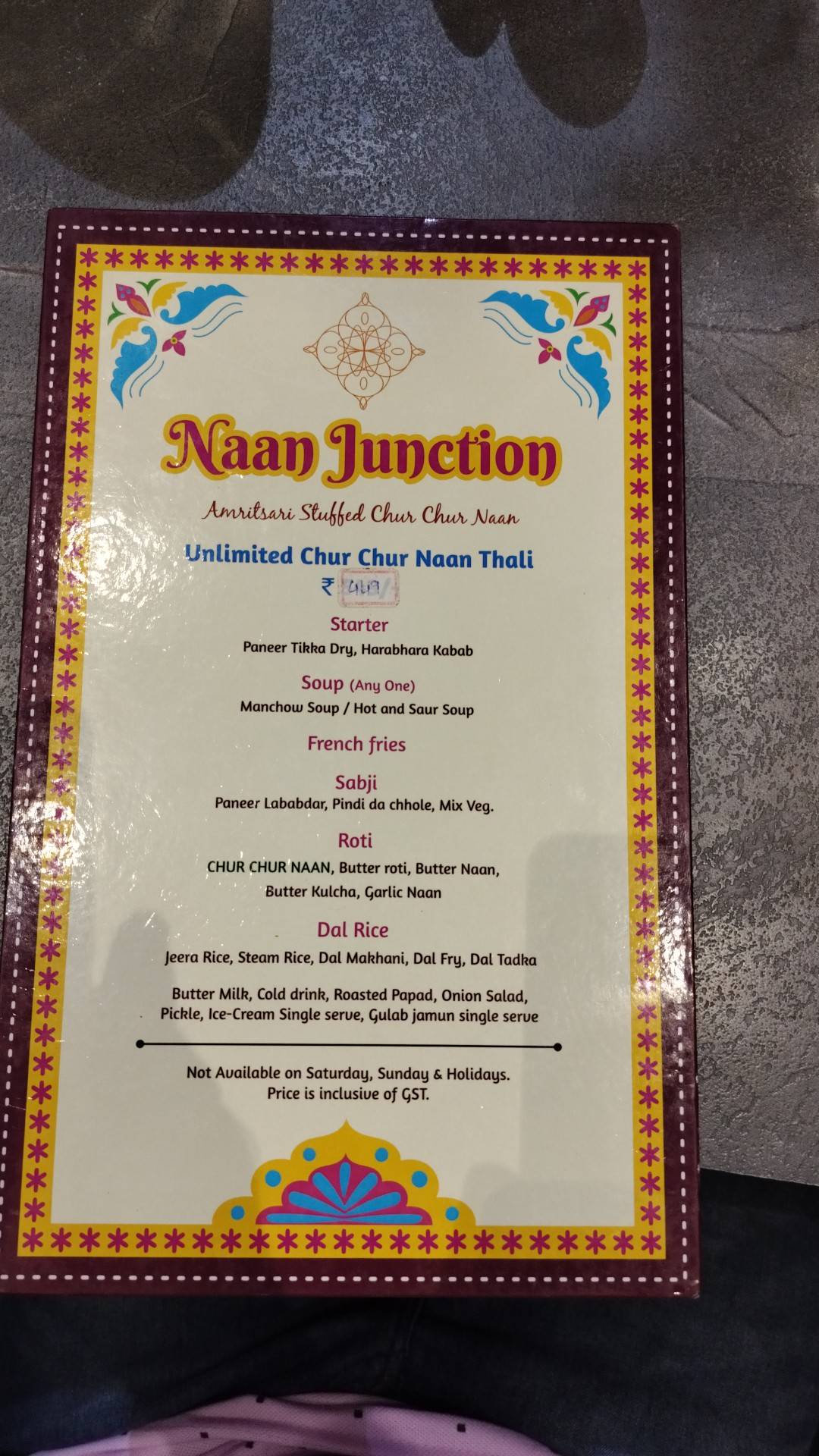 Menu at Naan Junction, Ahmedabad