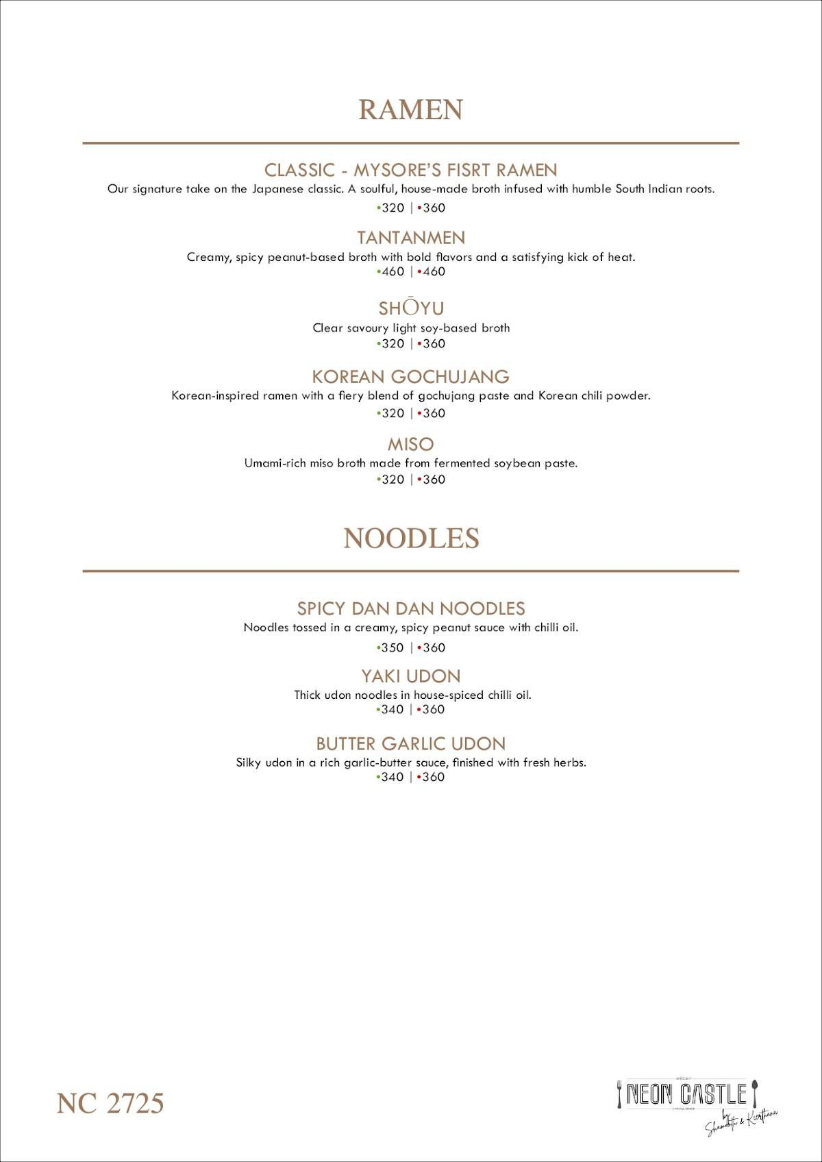 Menu at Neon Castle, Mysuru, Next to Ayush kids clinic