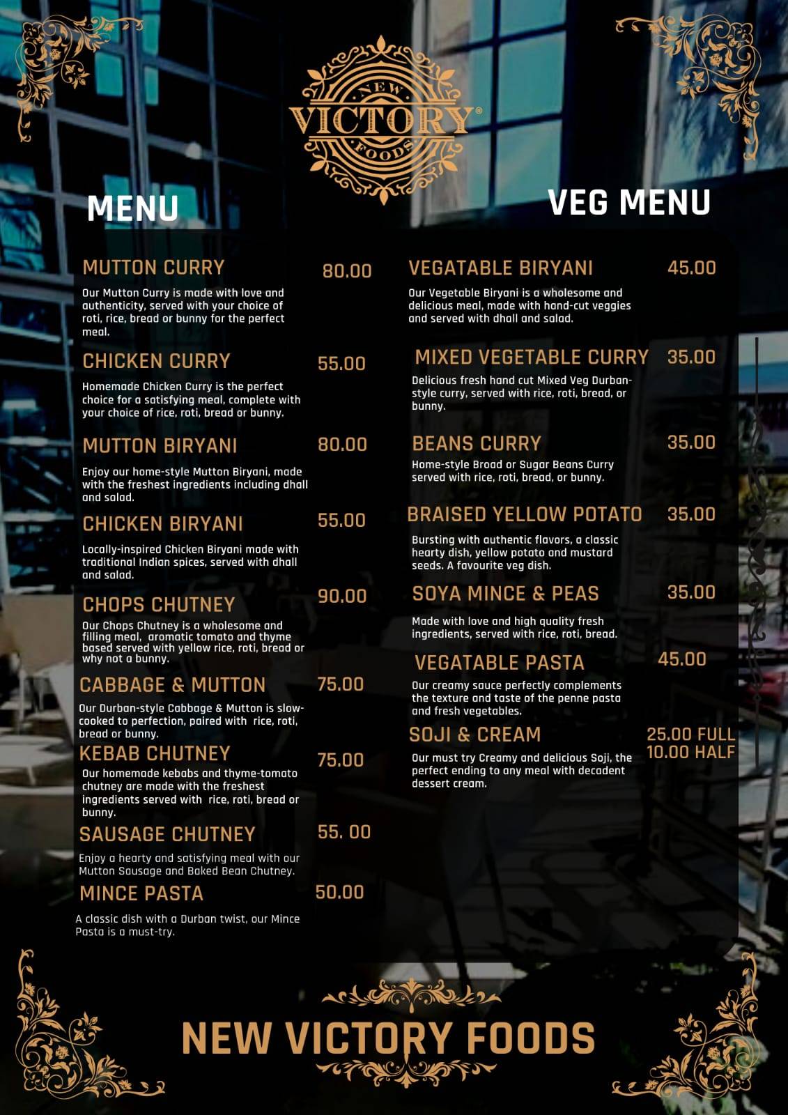 Menu at New Victory Foods restaurant, Durban North, Shop No. 1
