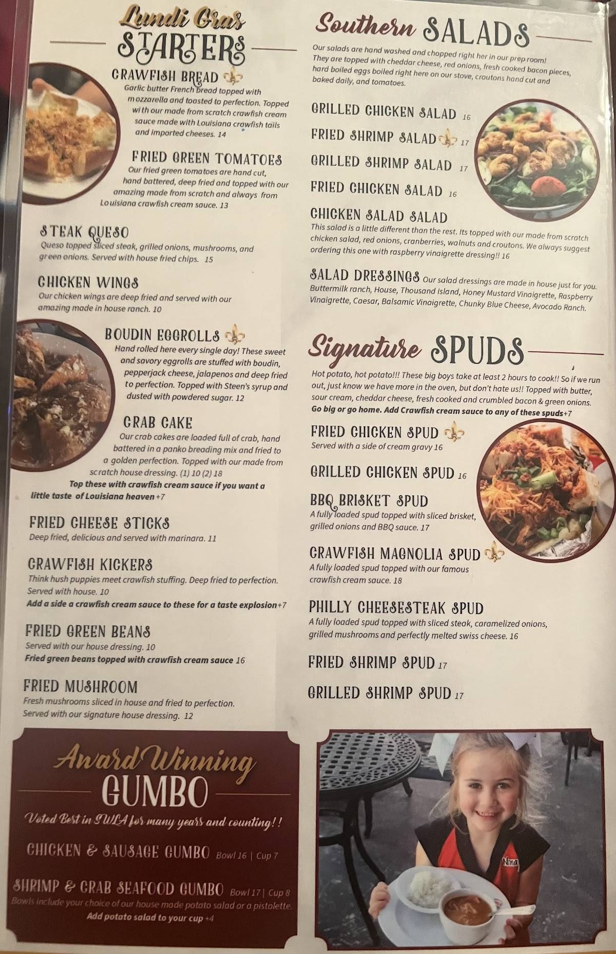 Menu at Nina P's Cafe, Lake Charles