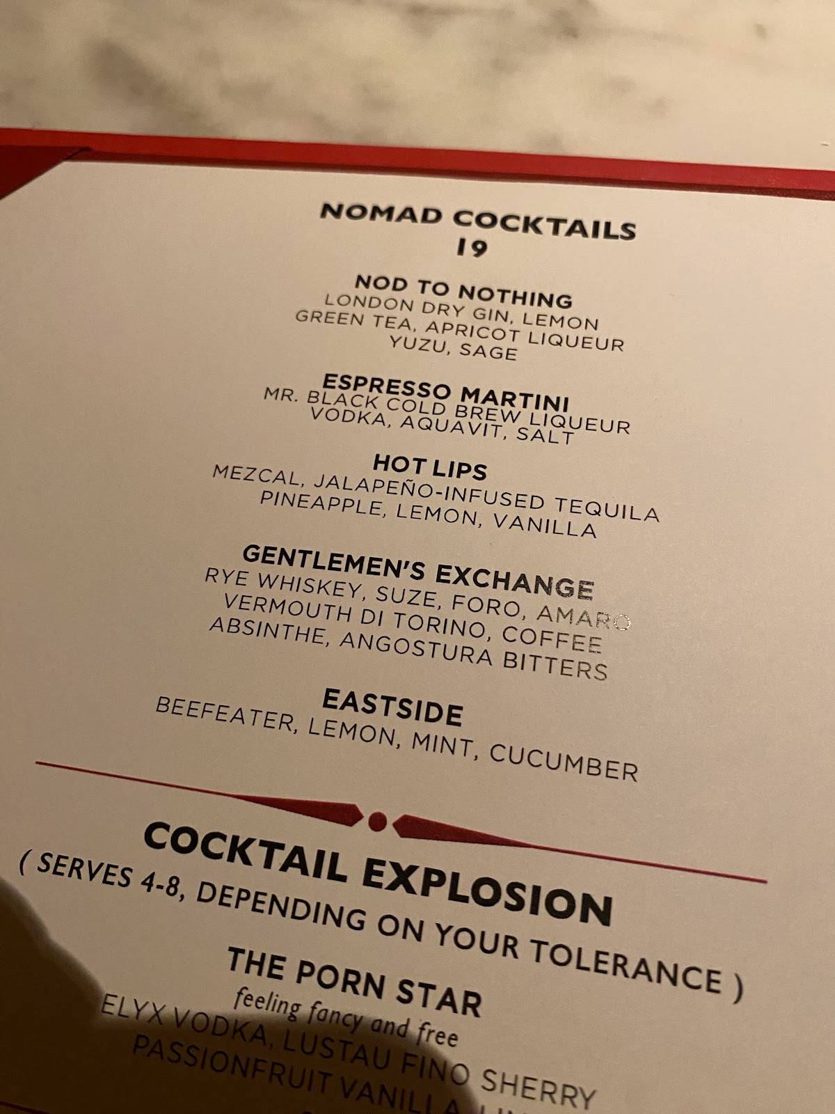 Menu at NoMad Library Restaurant, Las Vegas