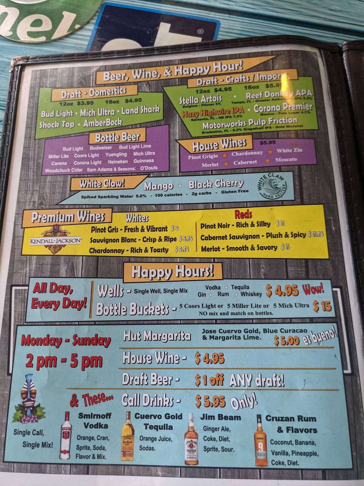 Menu at Nokomo's Sunset Hut restaurant, Nokomis