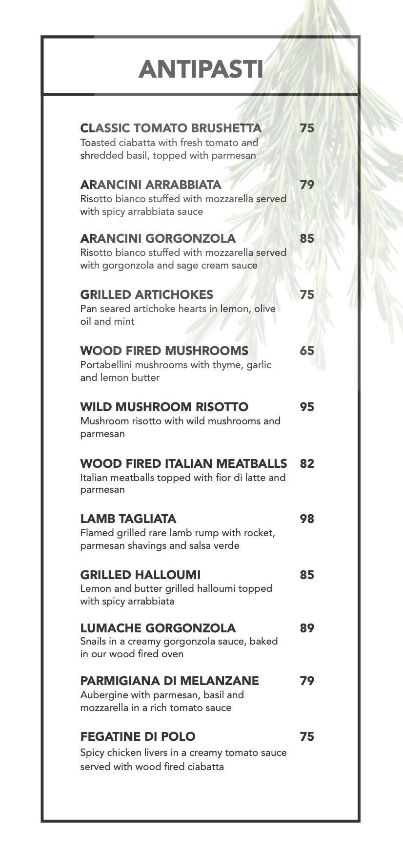 Menu at Nolio Italian Bistro restaurant, Port Elizabeth