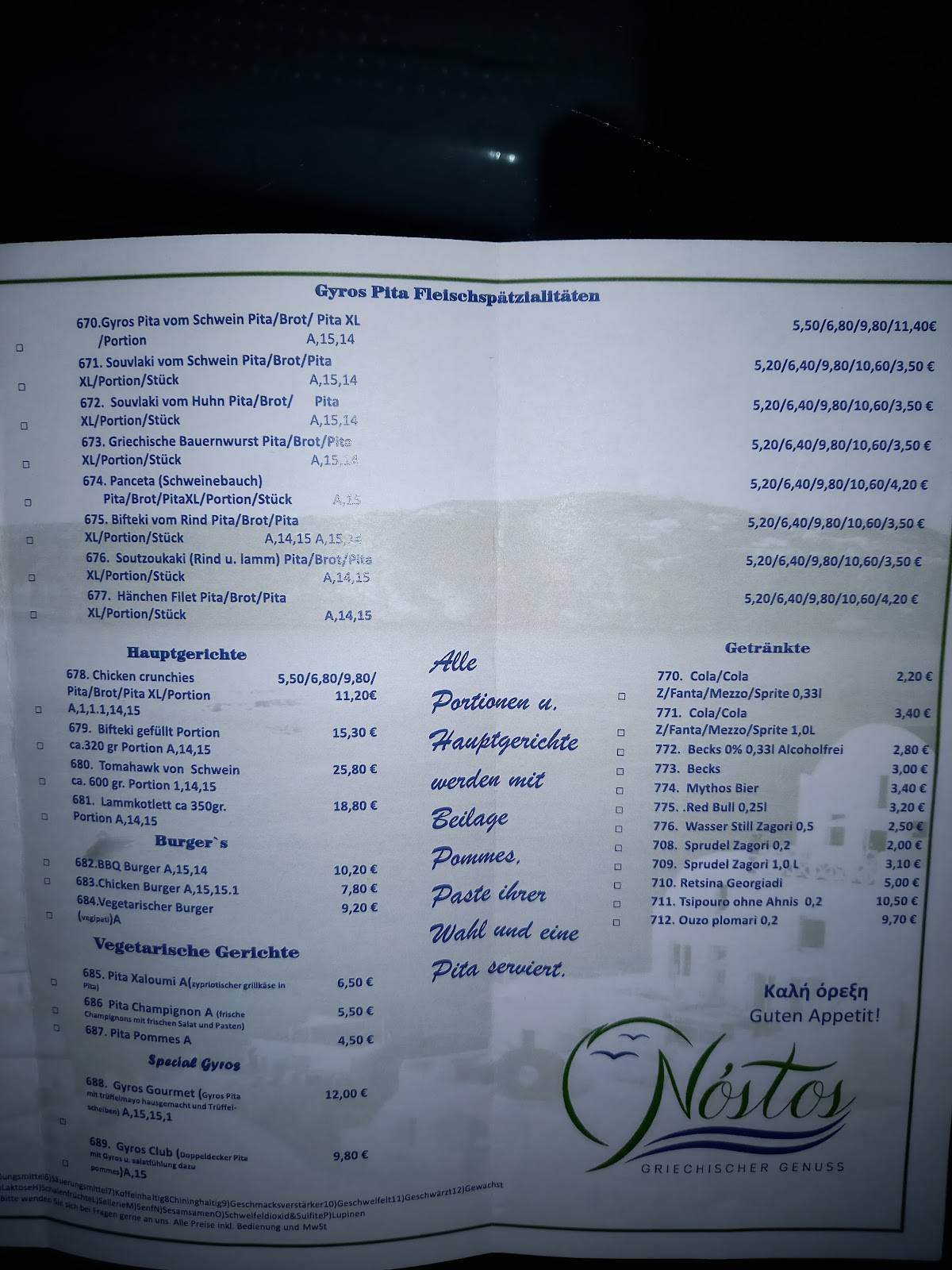 Speisekarte von Nostos Griechischer Genuss restaurant, Böblingen