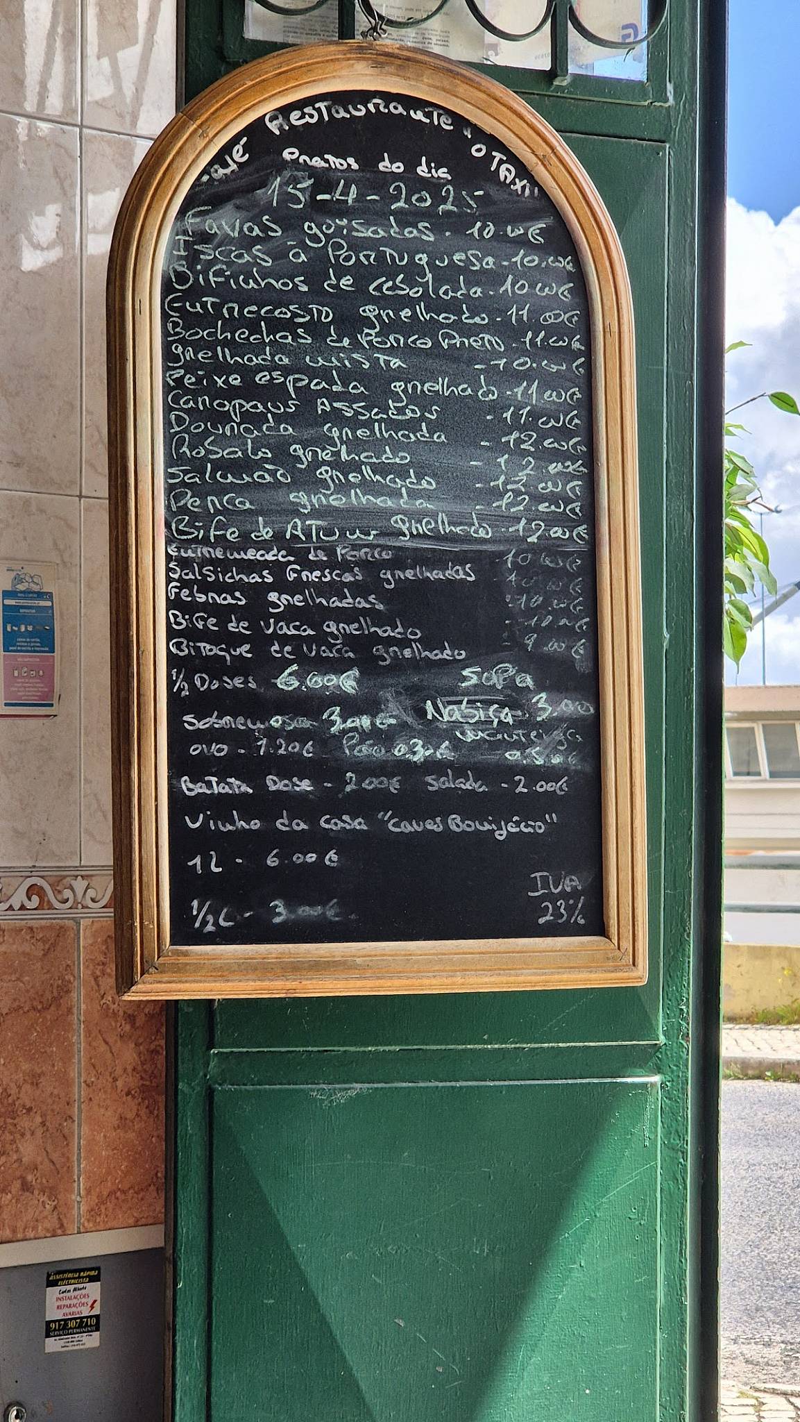 Menu em O Táxi restaurante, Lisboa, Rua de Santa Apolónia 49-37
