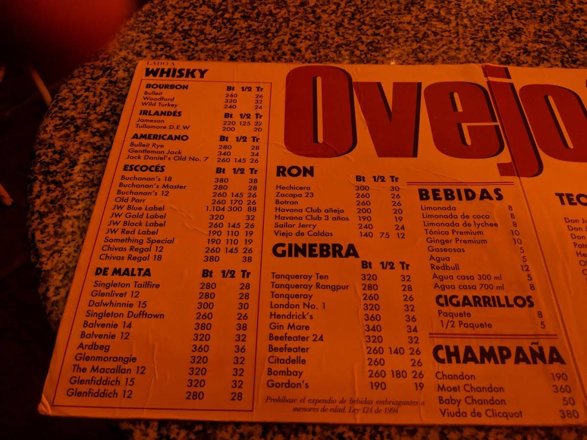 Carta del restaurante El Ovejo (Zona T), Bogotá, Cl. 82 #12-15