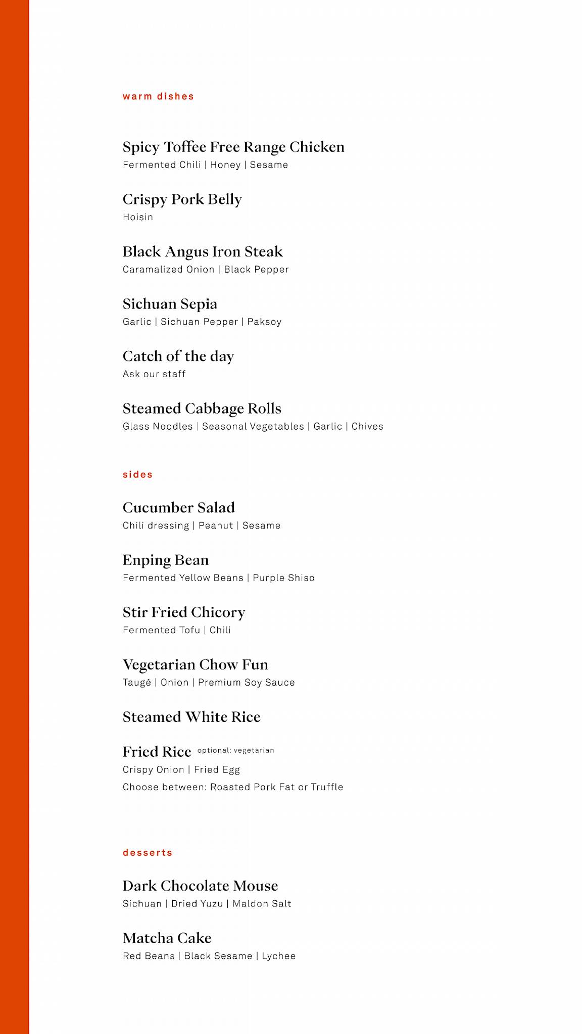 Menu at OX Rotterdam, Rotterdam