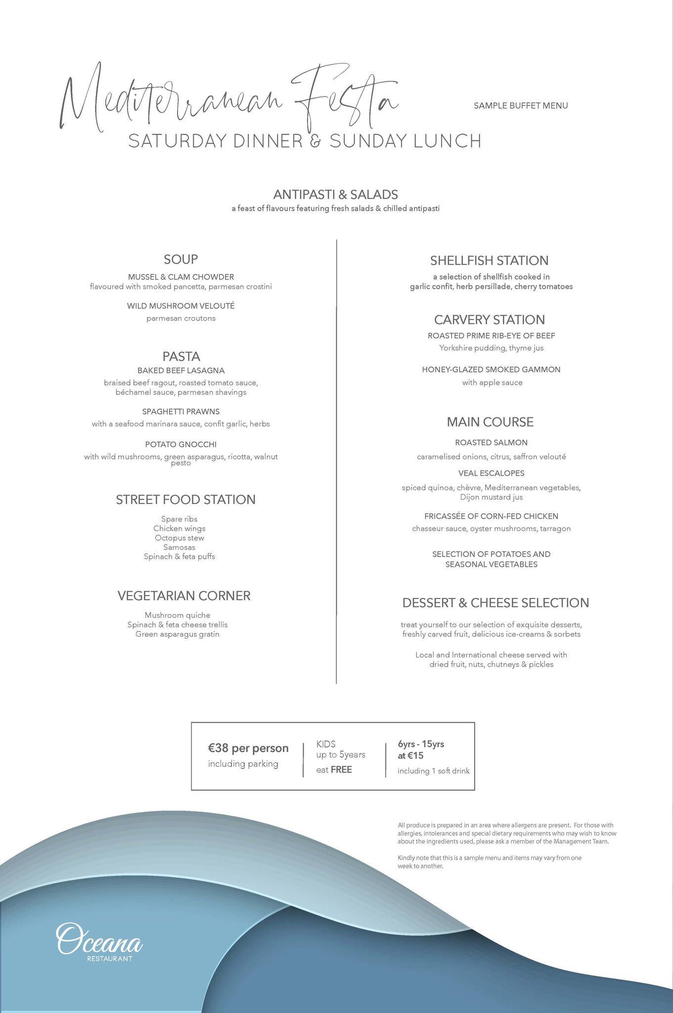 Menu at Oceana Restaurant, Saint Julian's