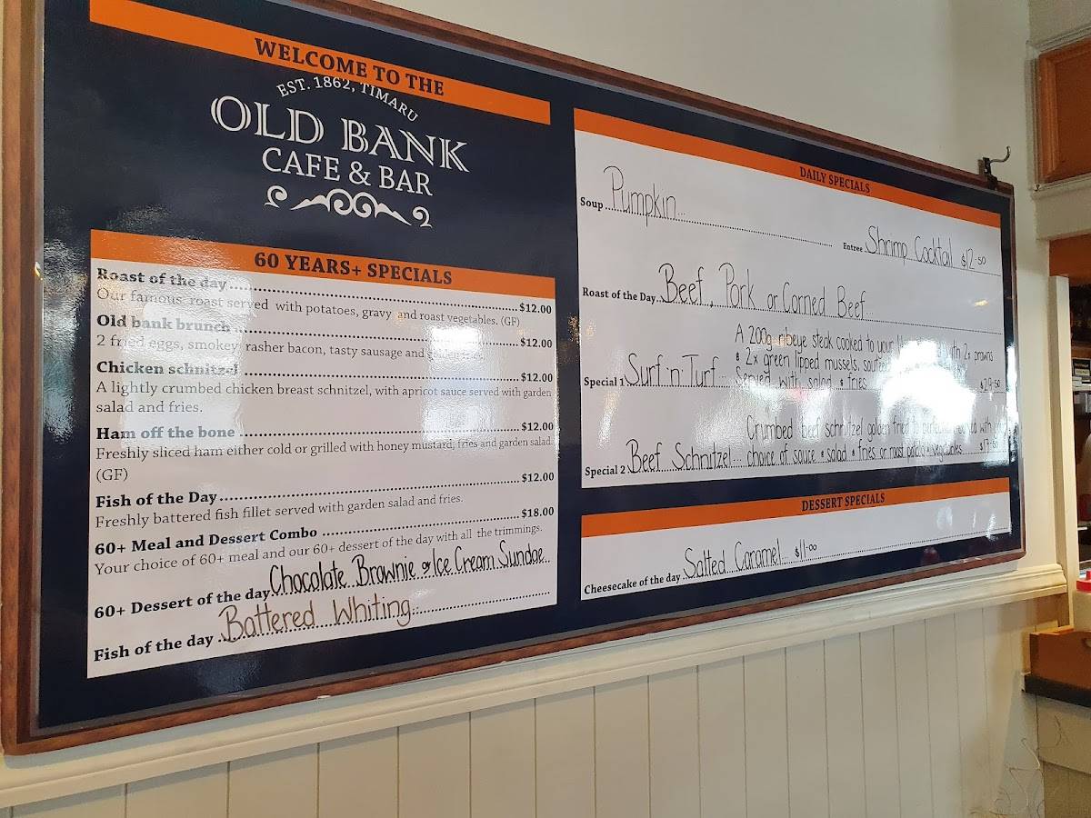 Menu at Old Bank Cafe & bar, Timaru