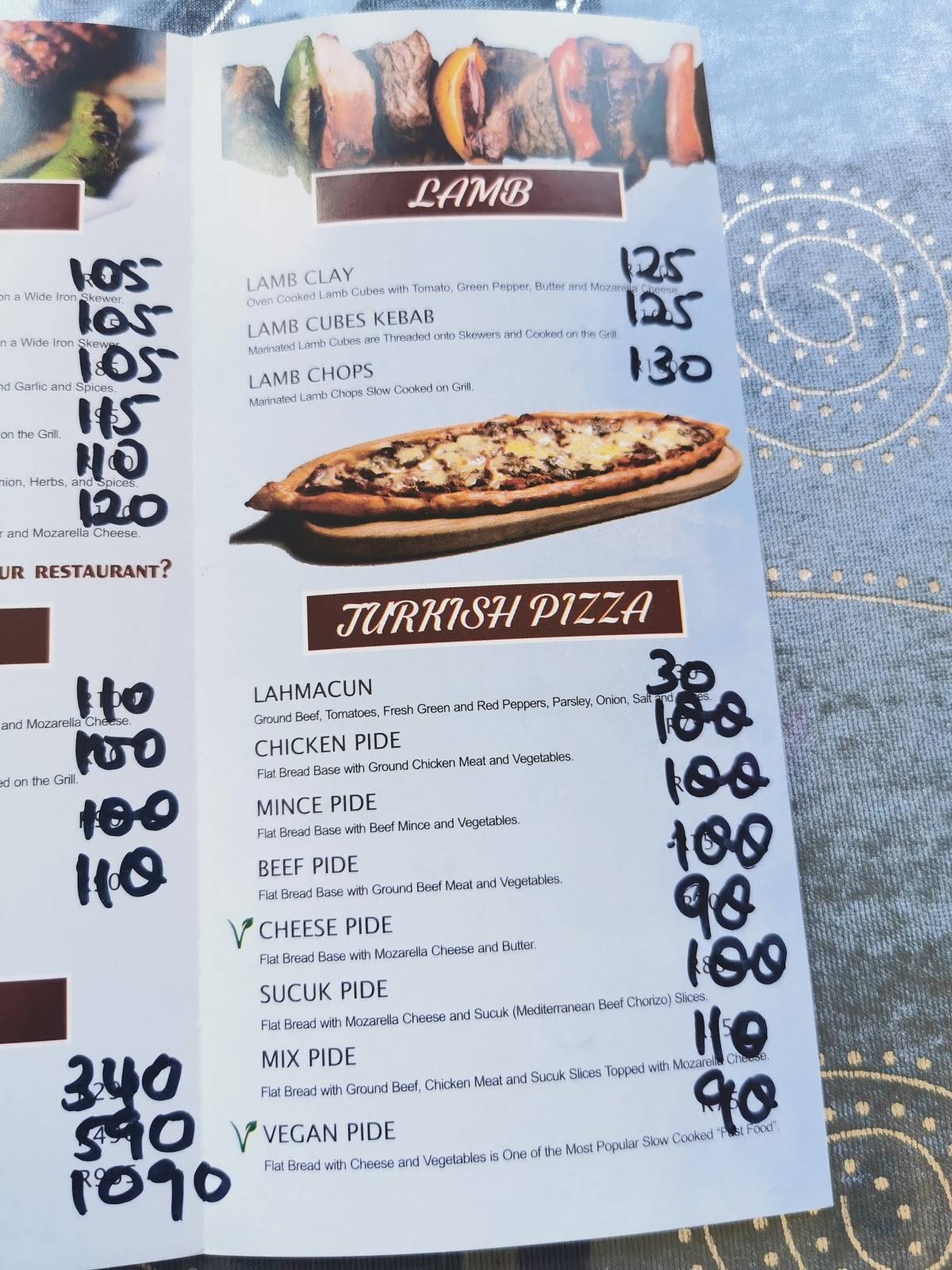 Menu at Ottoman Palace Turkish Restaurant, Midrand