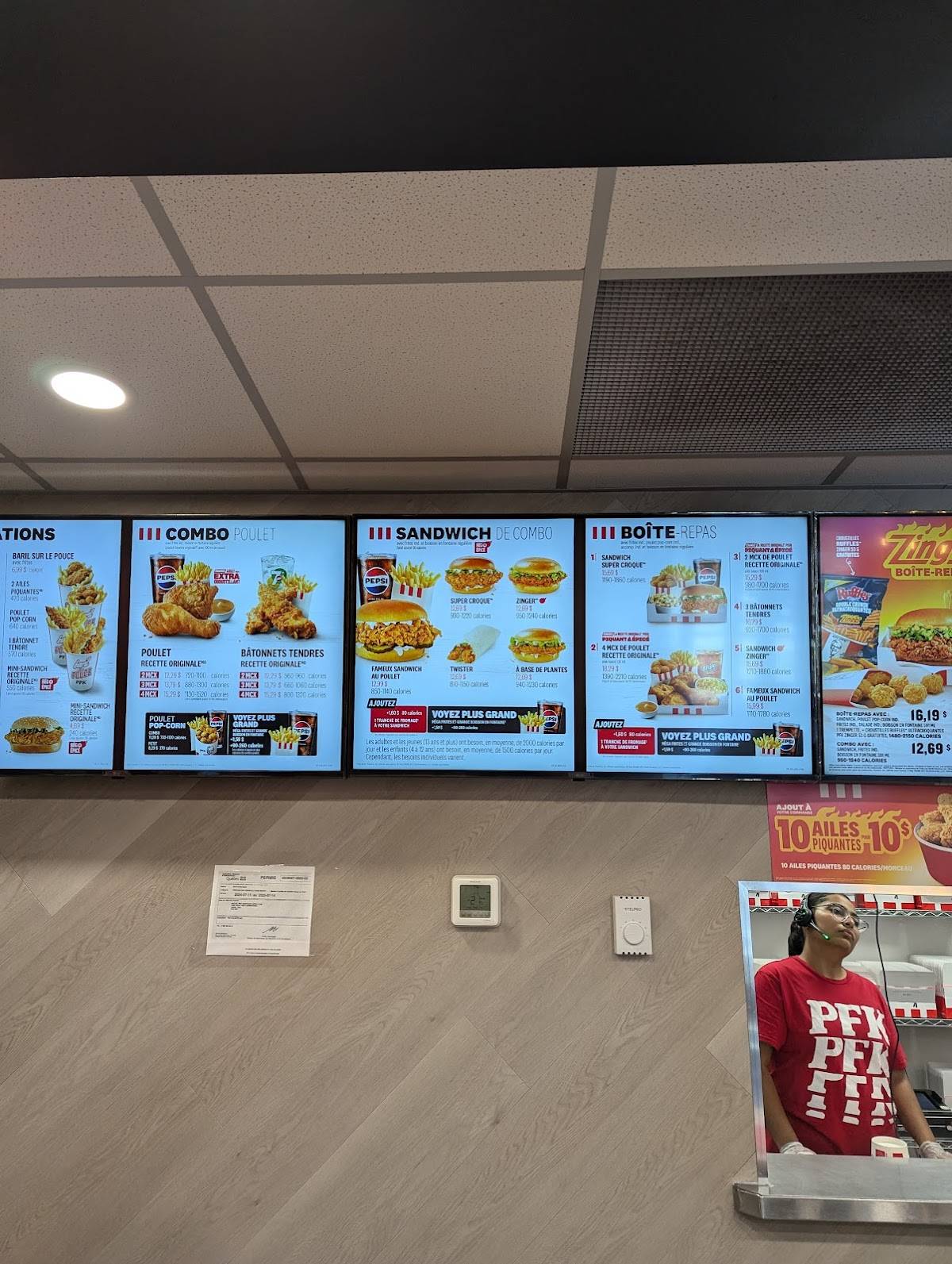 Menu at PFK restaurant, Laval, Boulevard des Laurentides