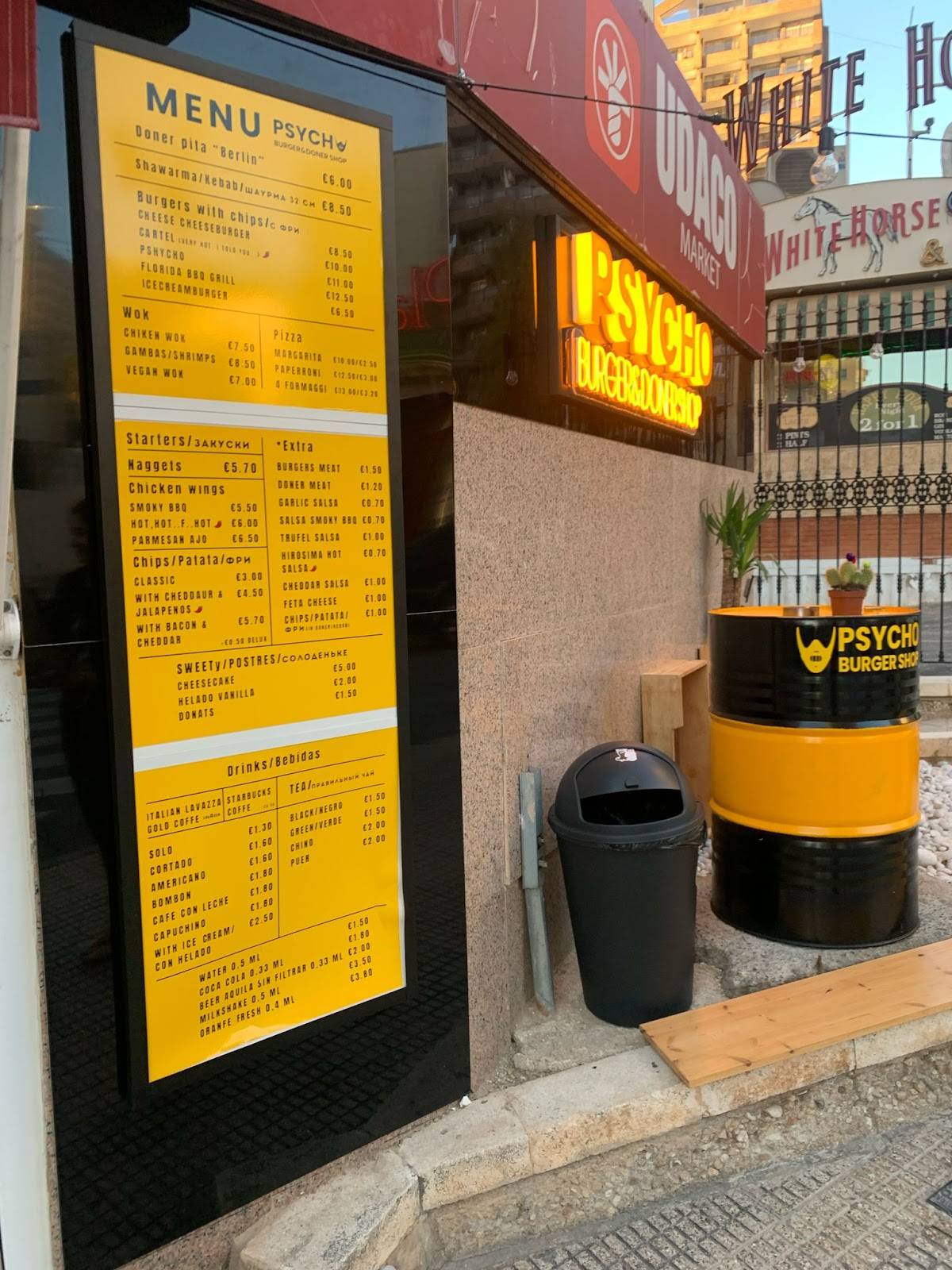 Menu at PSYCHO Burger & Shawarma restaurant, Benidorm