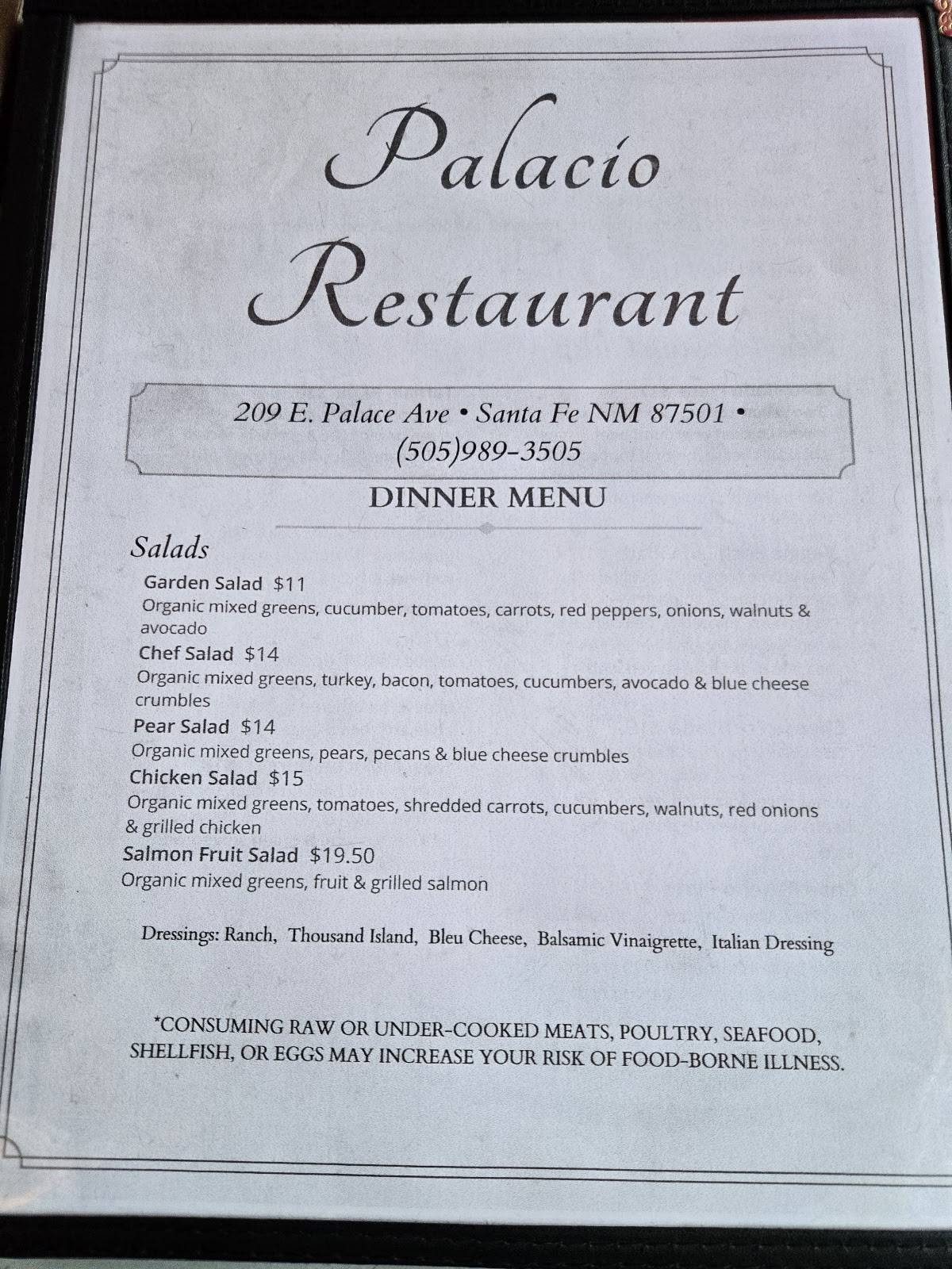 Menu at Palacio Restaurant, Santa Fe, 209 E Palace Ave