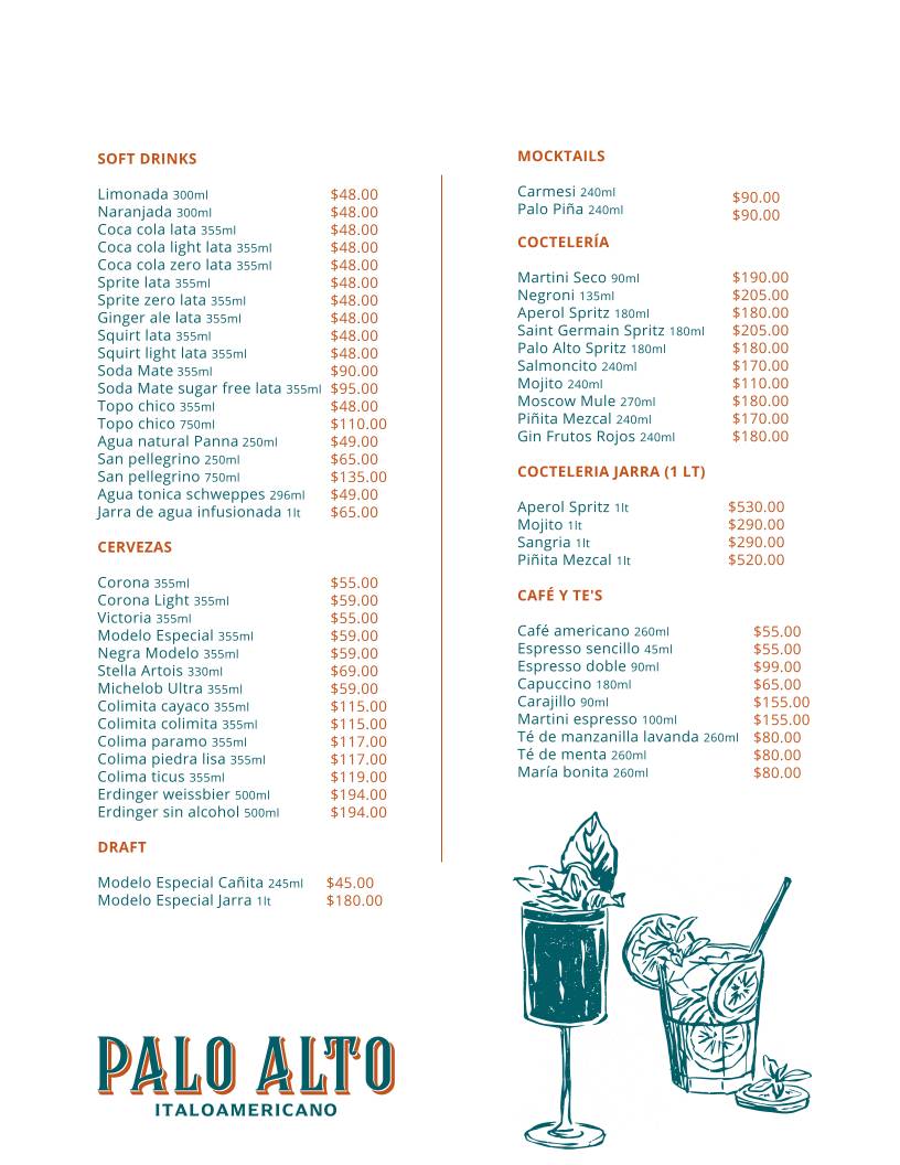 Carta de Palo Alto Restaurante Gdl, Guadalajara