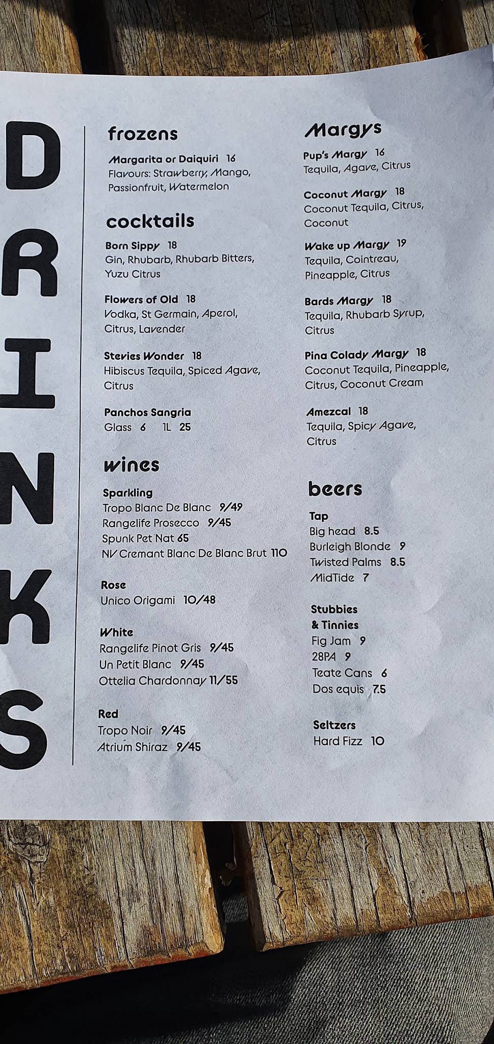 Menu at Hotel Panchos restaurant, Mudgeeraba