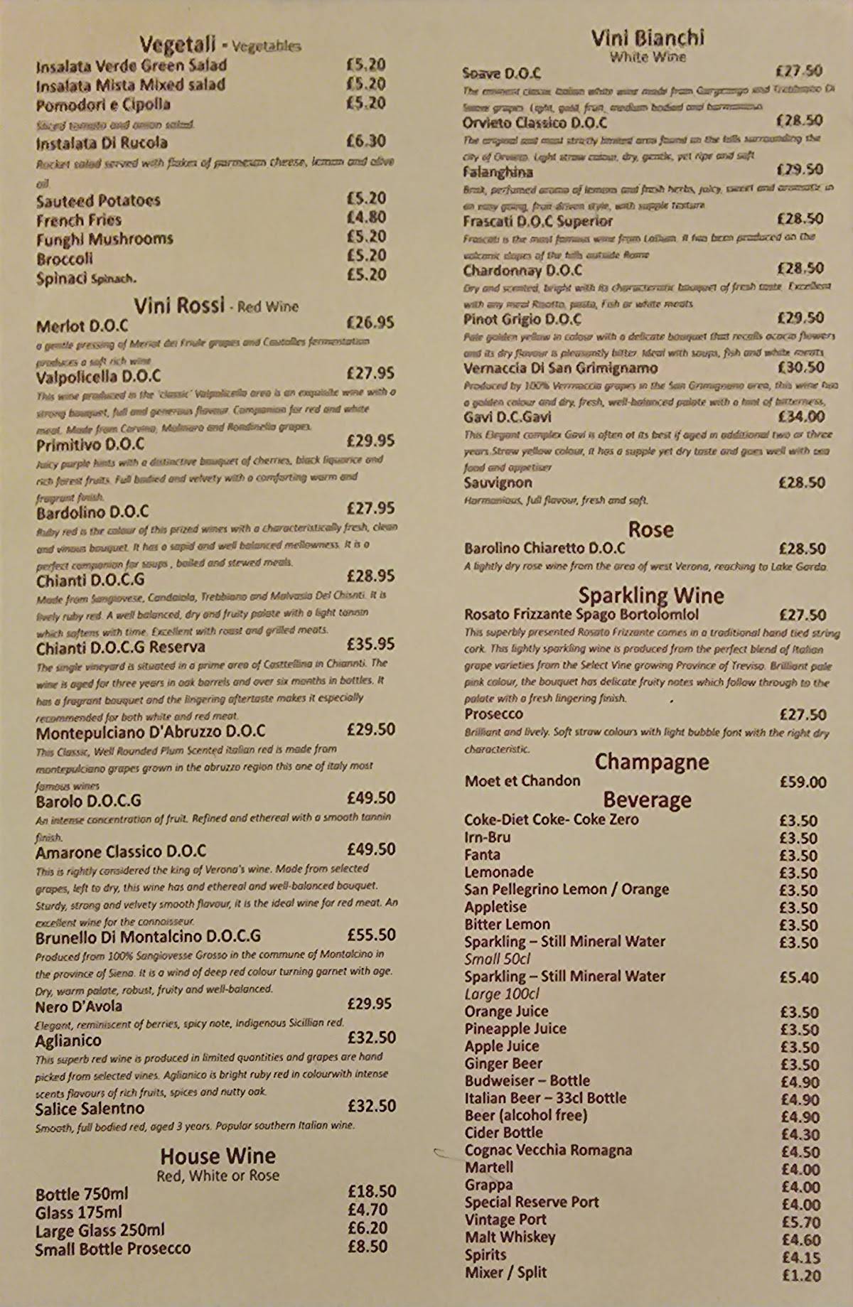 Menu at Papilio restaurant, Edinburgh