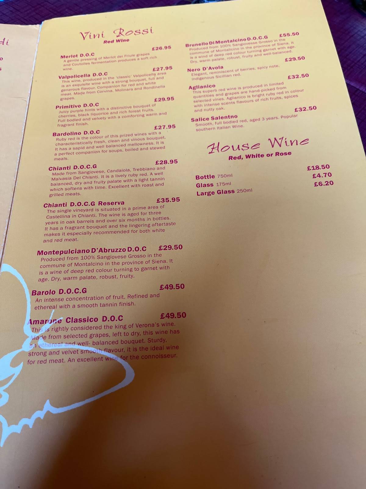 Menu at Papilio restaurant, Edinburgh