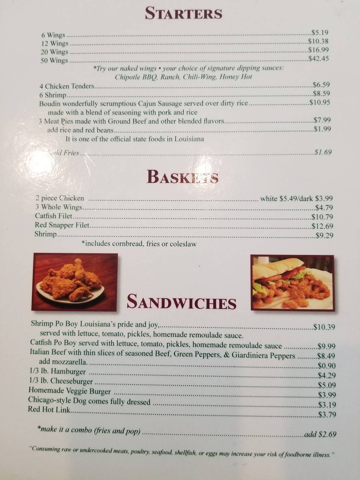 Menu at Pee Wees restaurant., Rock Island