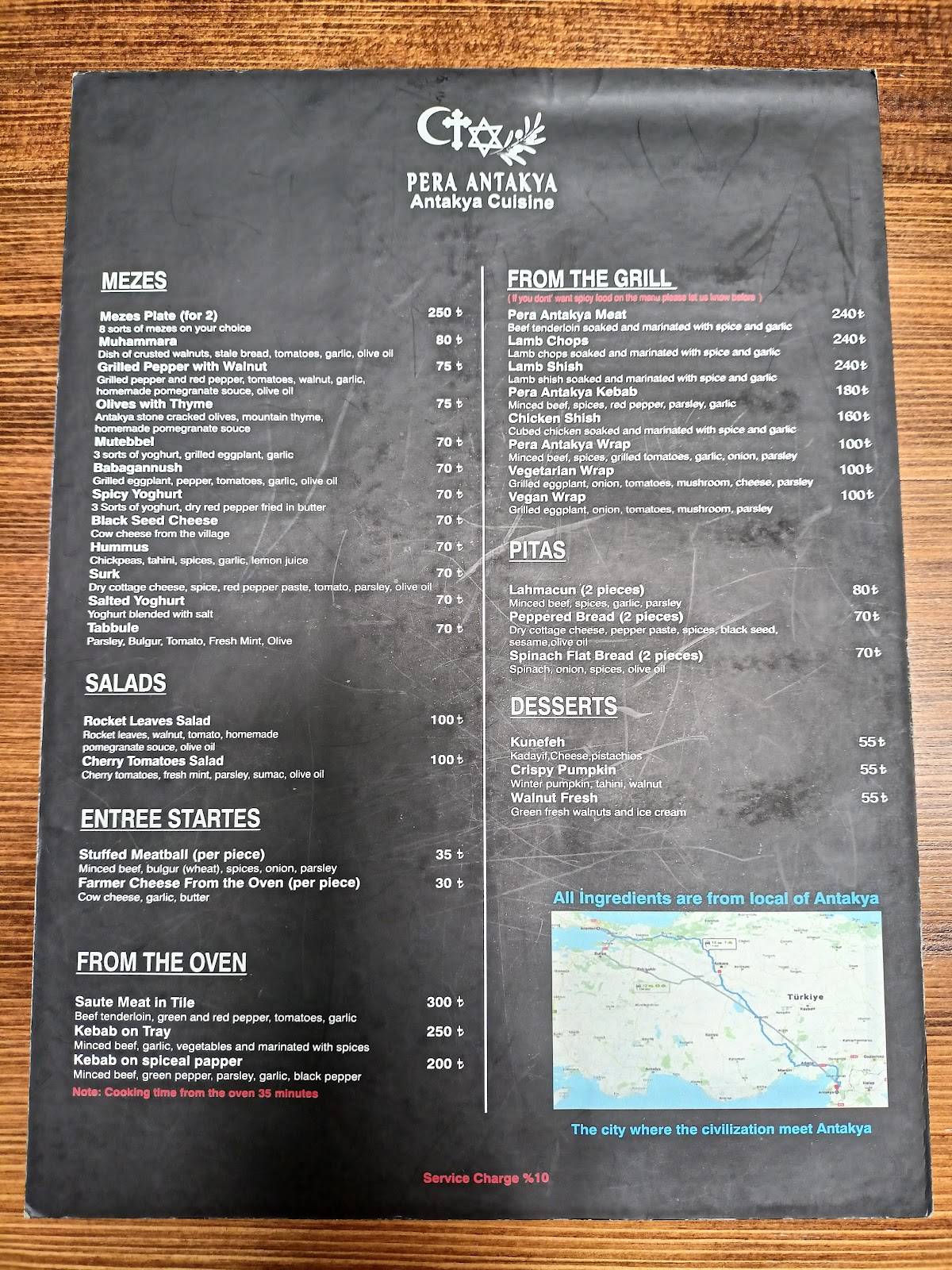Menu at Pera Antakya, Istanbul