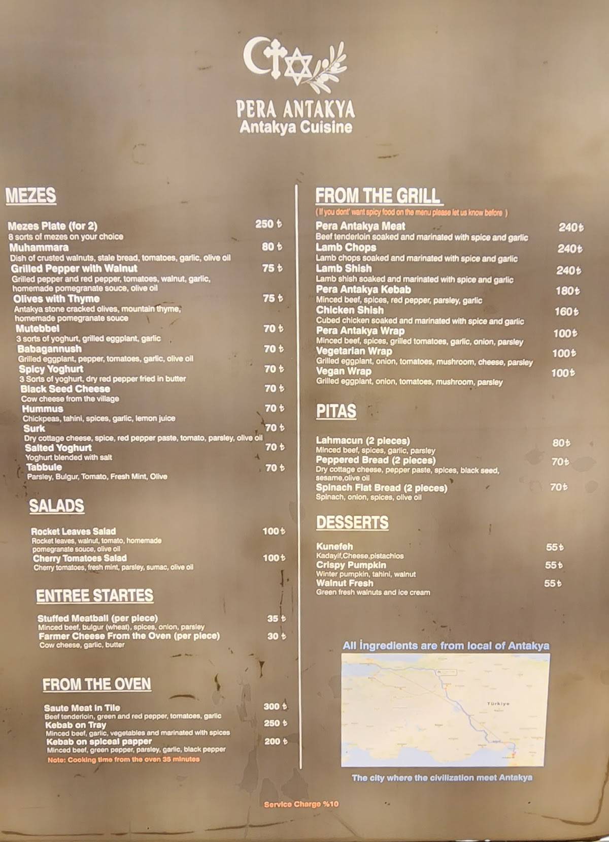 Menu at Pera Antakya, Istanbul