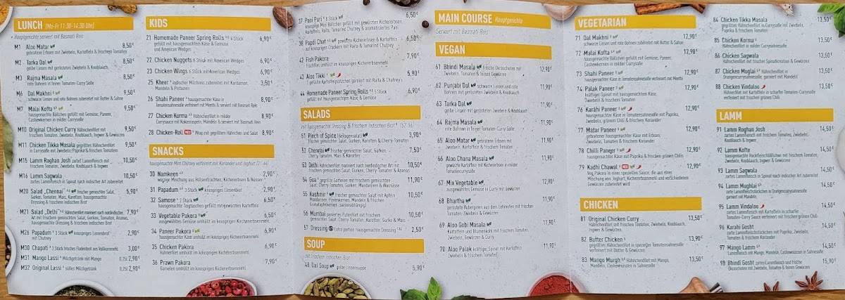 Carta del restaurante Pinch of Spice, Fellbach