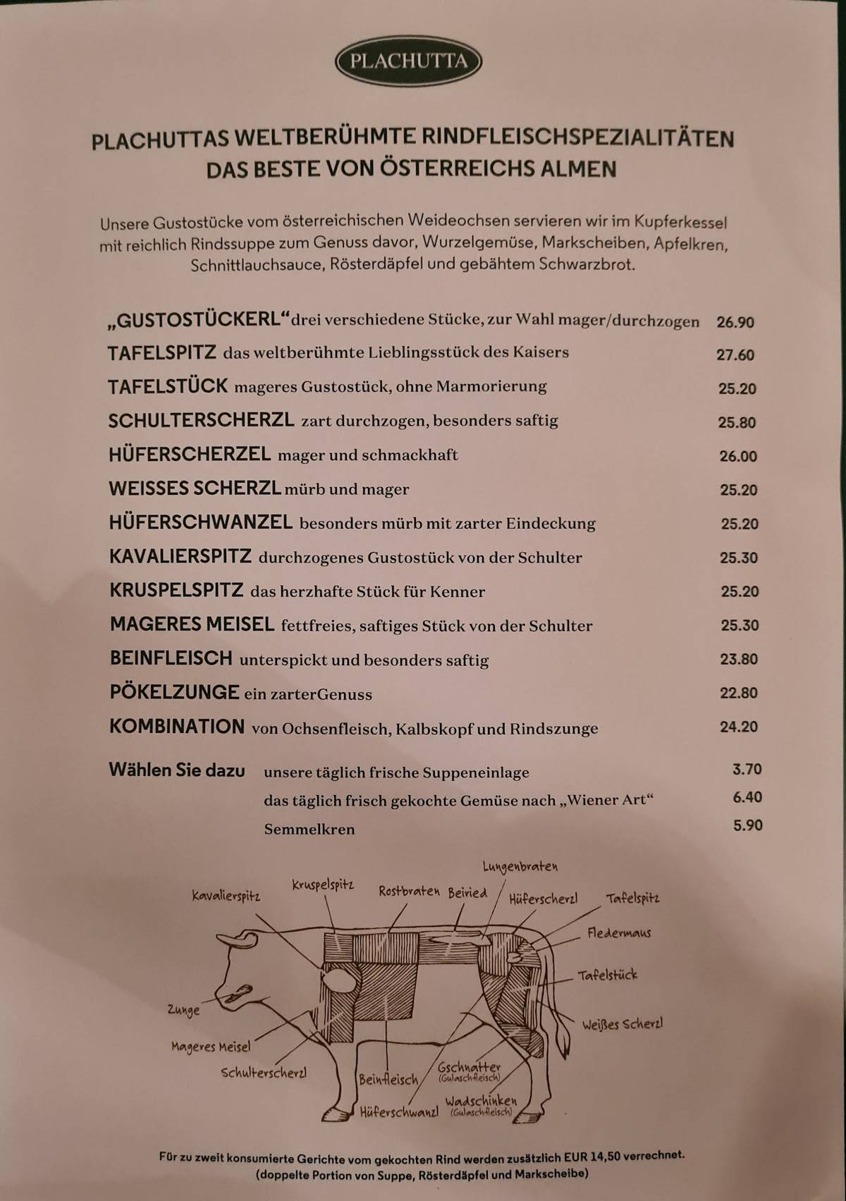 Speisekarte von Plachutta Wollzeile restaurant, Wien, Wollzeile 38
