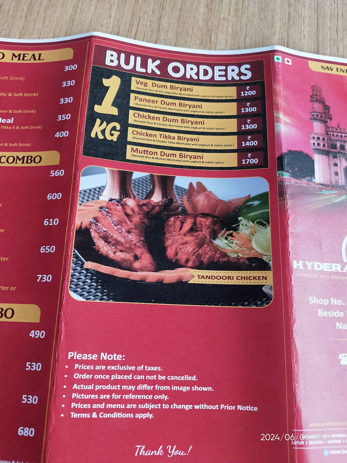 Menu at Pride Kitchen Hyderabadi Biryani Ulwe, India, Siddhivinayak ...